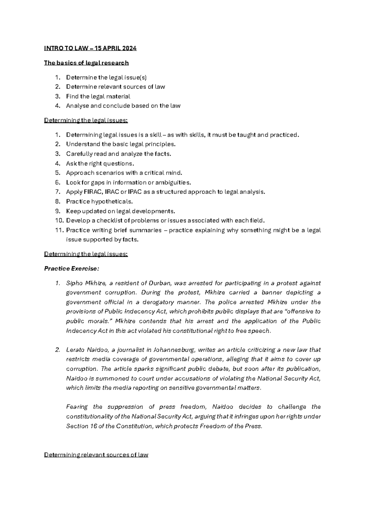 Intro TO LAW - Monday 15 - Notes on IPAC - INTRO TO LAW – 15 APRIL 2024 ...