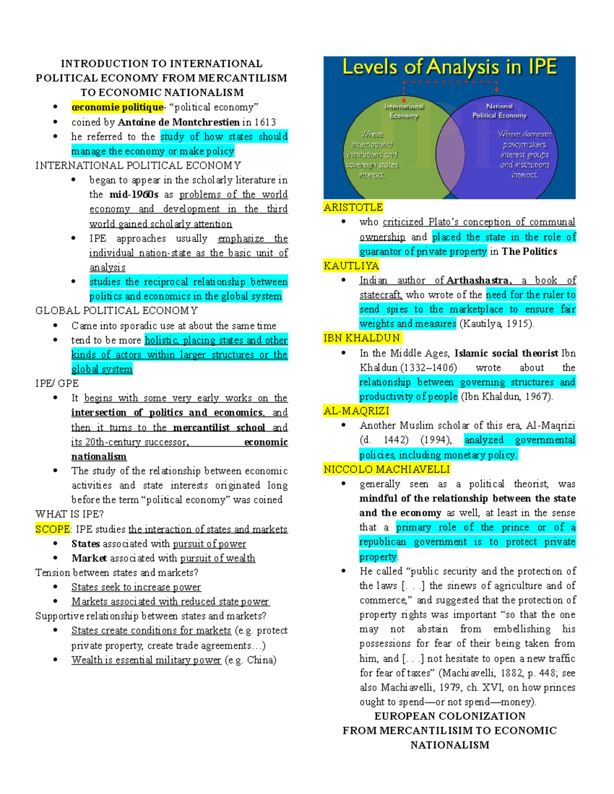 IPE Reviewer - Summary Bachelor in Political Science - INTRODUCTION TO INTERNATIONAL POLITICAL ...
