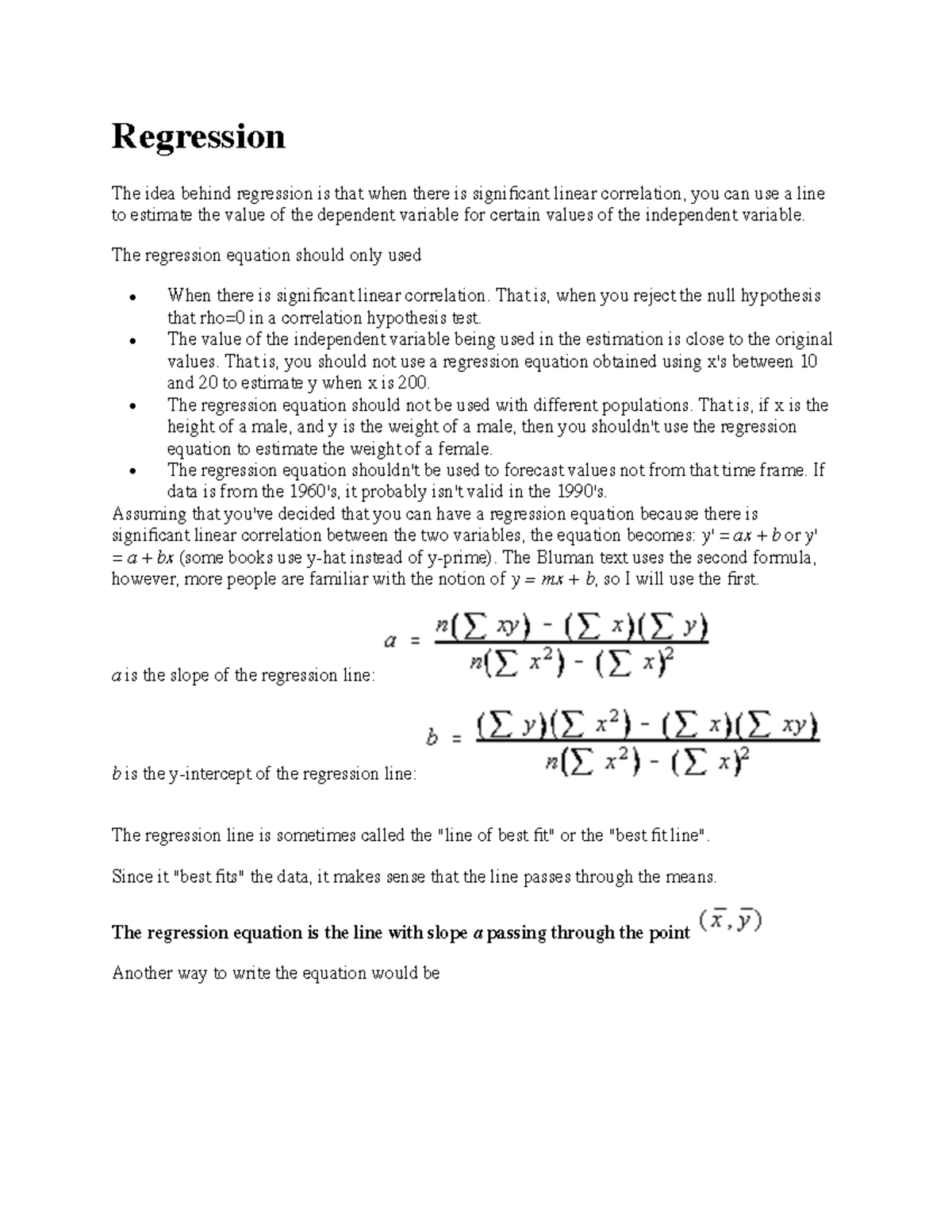 Stats 11 - regression class notes - Regression The idea behind ...