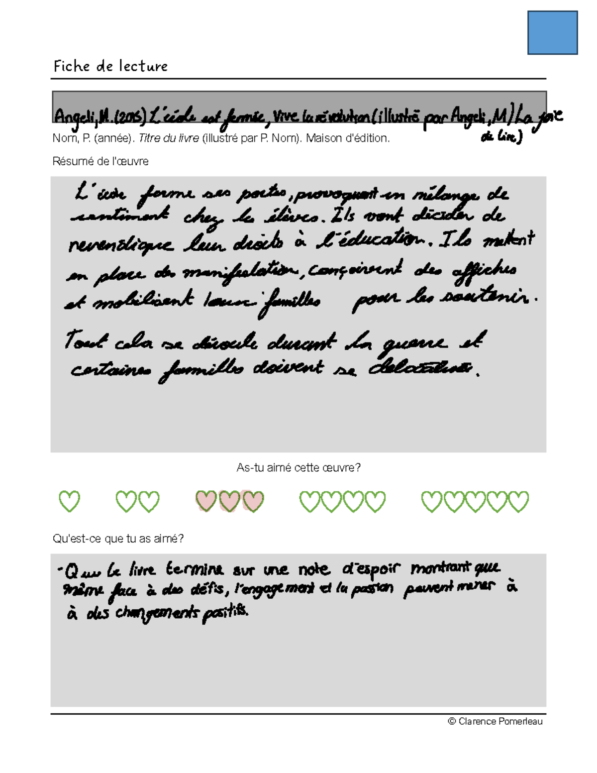 Fiche de lecture - Fiche de lecture Nom, P. (année). Titre du livre ...