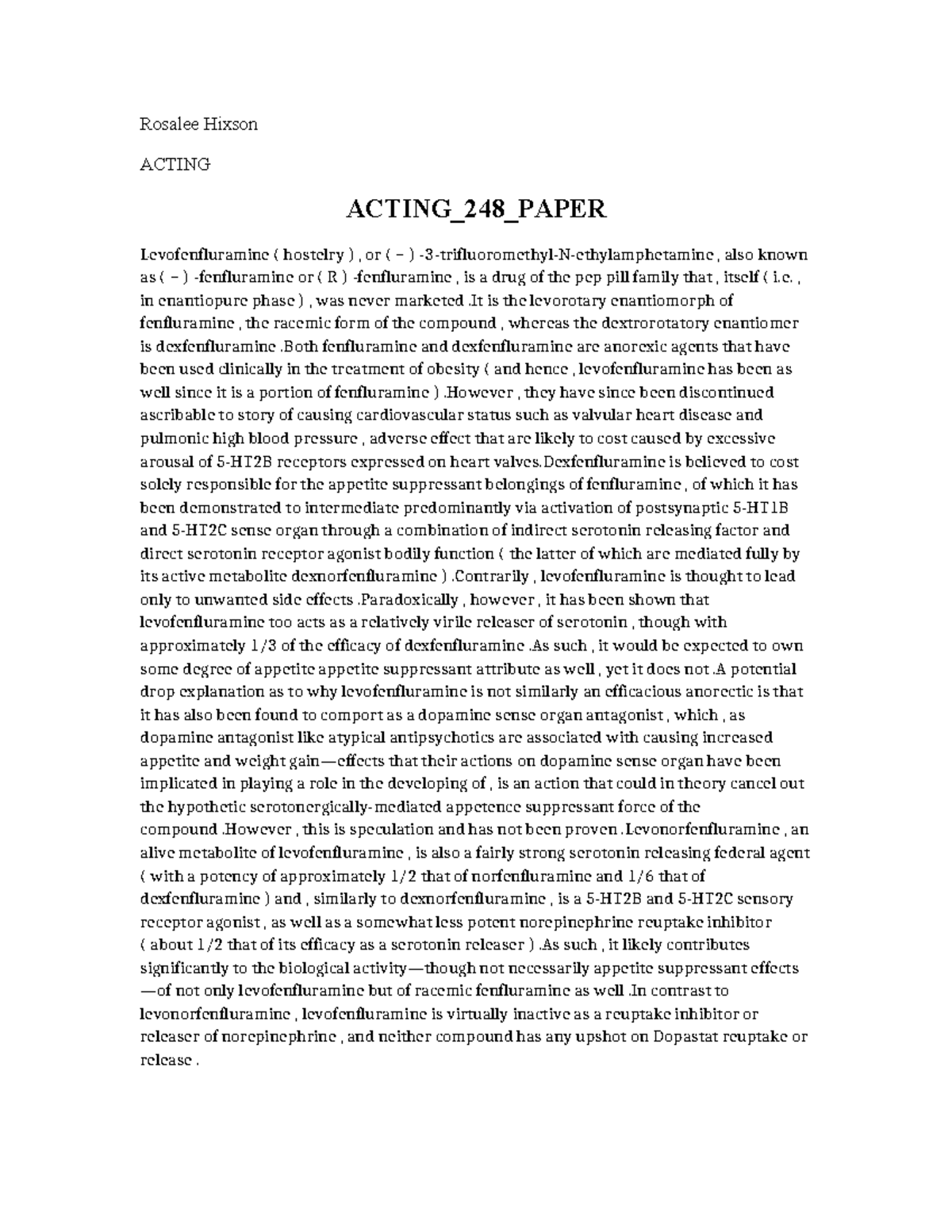 Acting 248 Paper - Lecture notes - Rosalee Hixson ACTING ACTING_248 ...