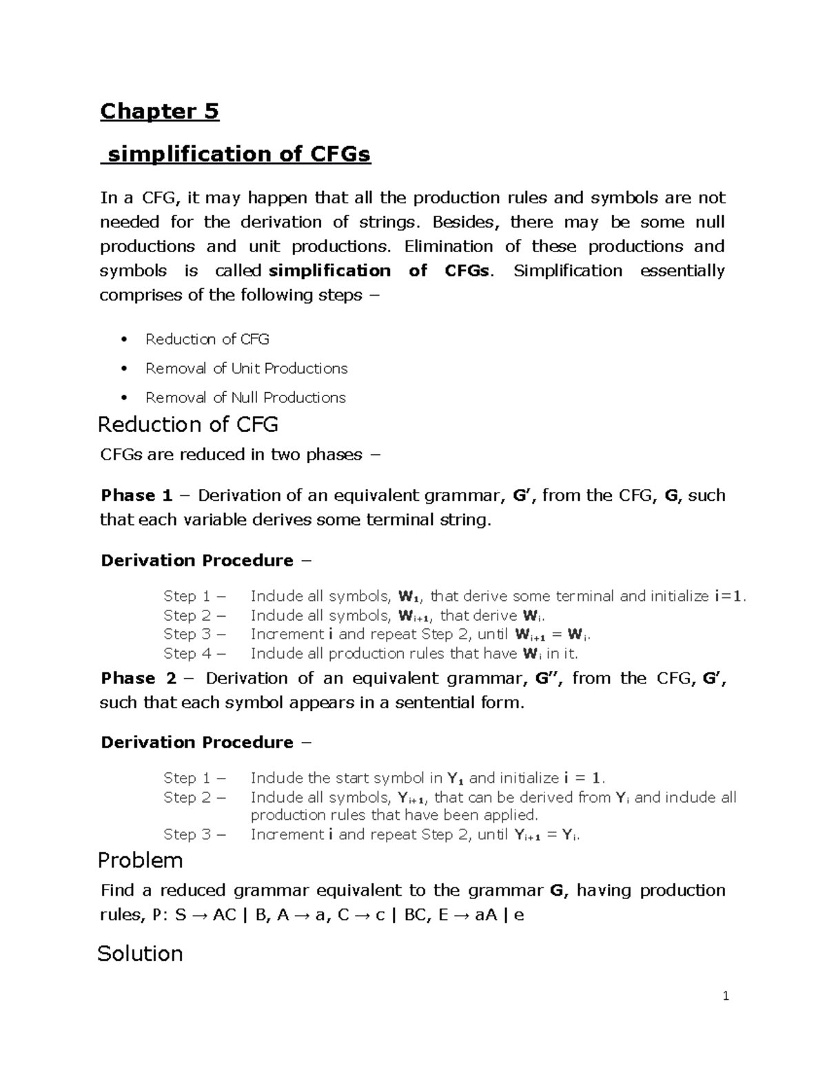 Chapter 5-Chomsky Normal Form - Chapter 5 simplification of CFGs In a ...