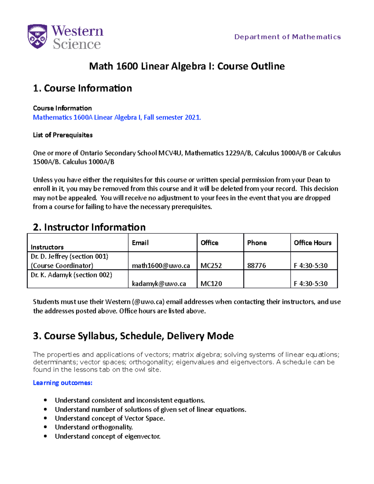 Course Outline Math1600 2021 - Department of Mathematics Math 1600 ...