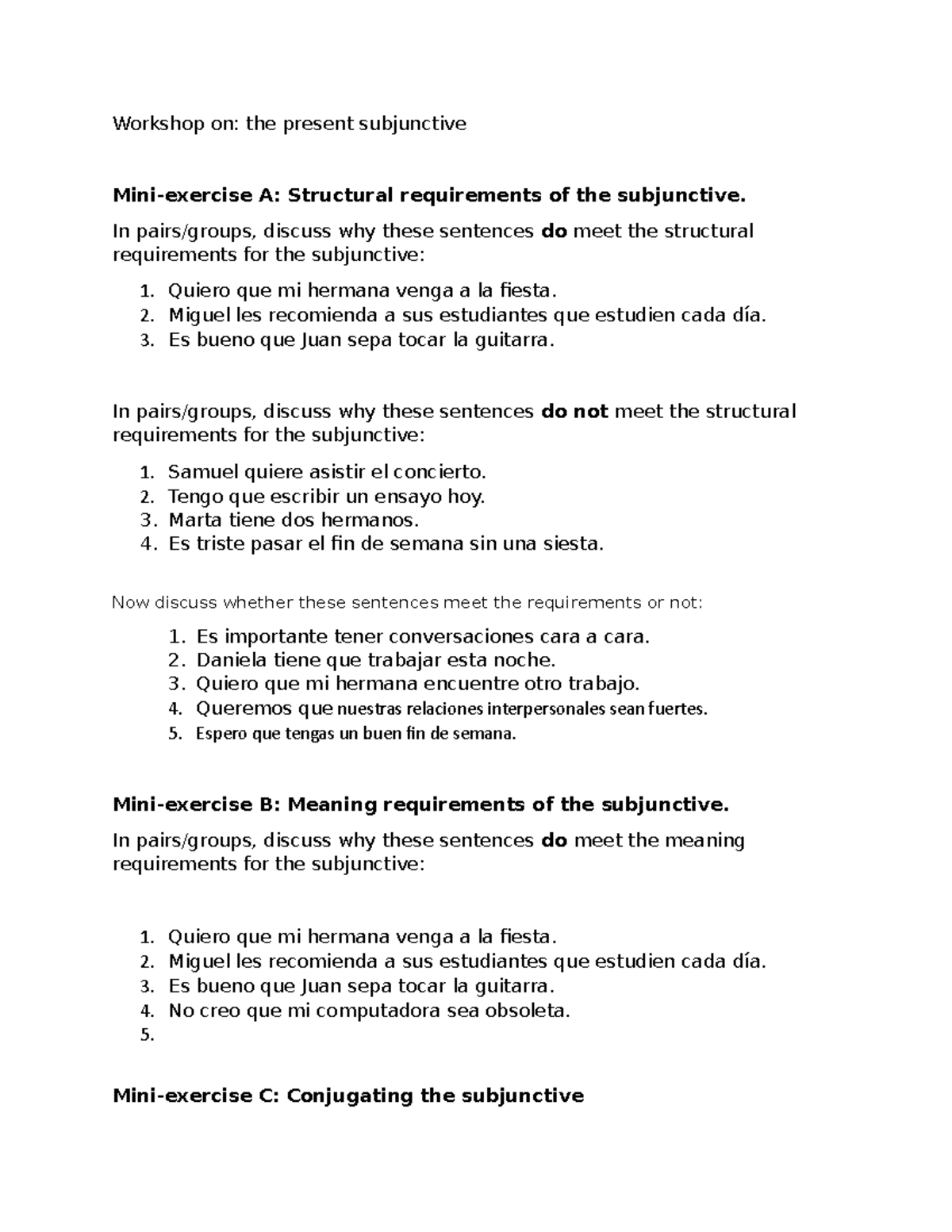 Mini Exercises - Lecture notes 5/1 - Workshop on: the present ...