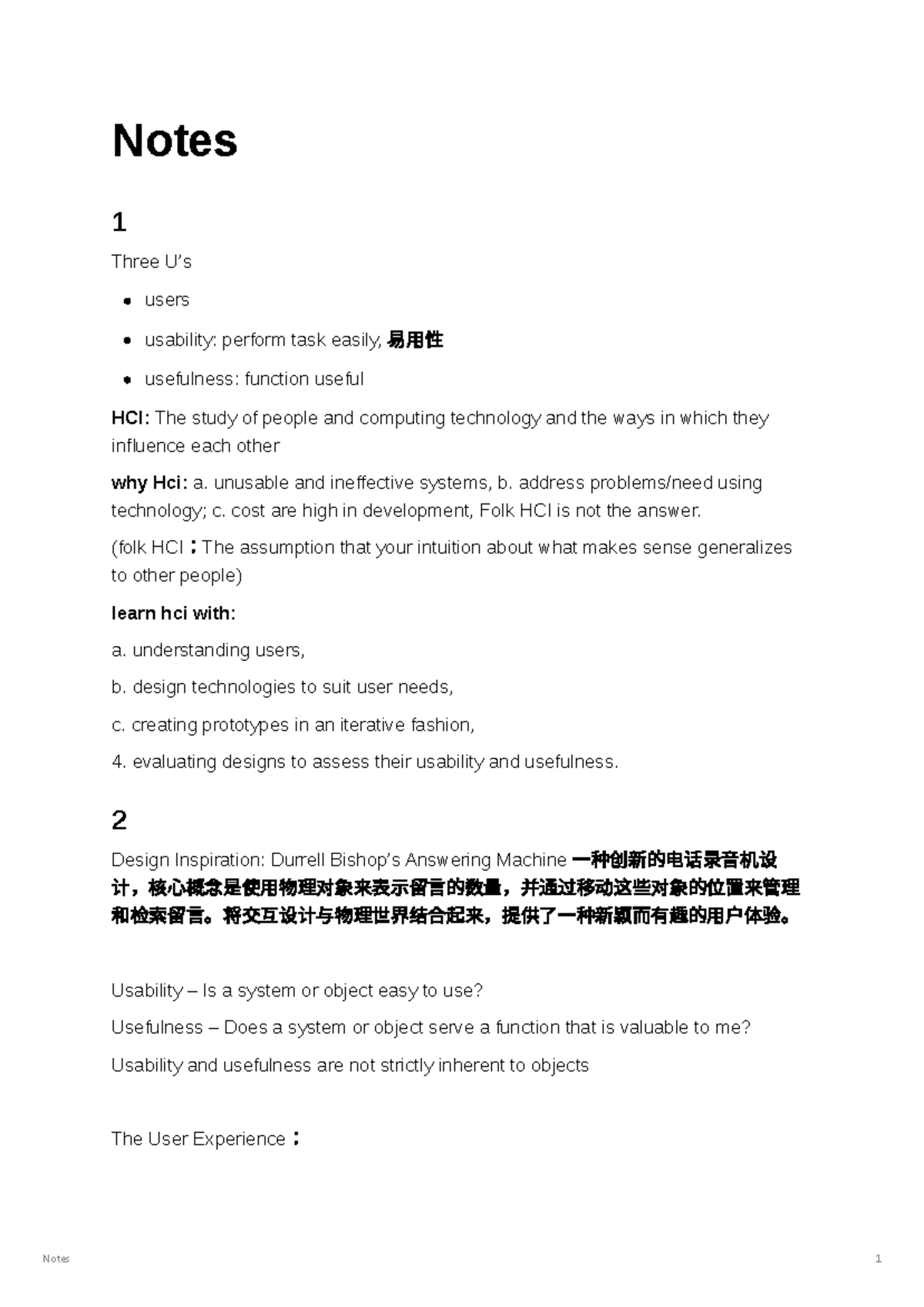 HCI notes - Notes 1 Three U’s users usability: perform task easily, 易用性 ...