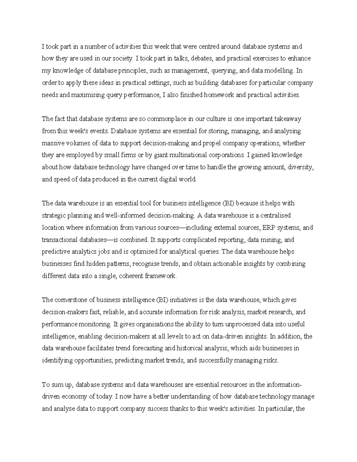 Learning Journal 7 - I took part in a number of activities this week ...