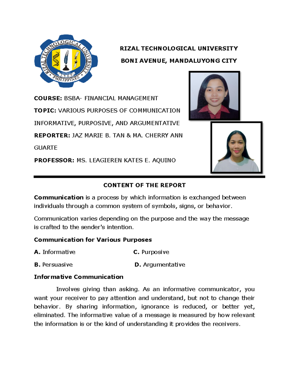 PC GRP3 - Purcom - RIZAL TECHNOLOGICAL UNIVERSITY BONI AVENUE ...