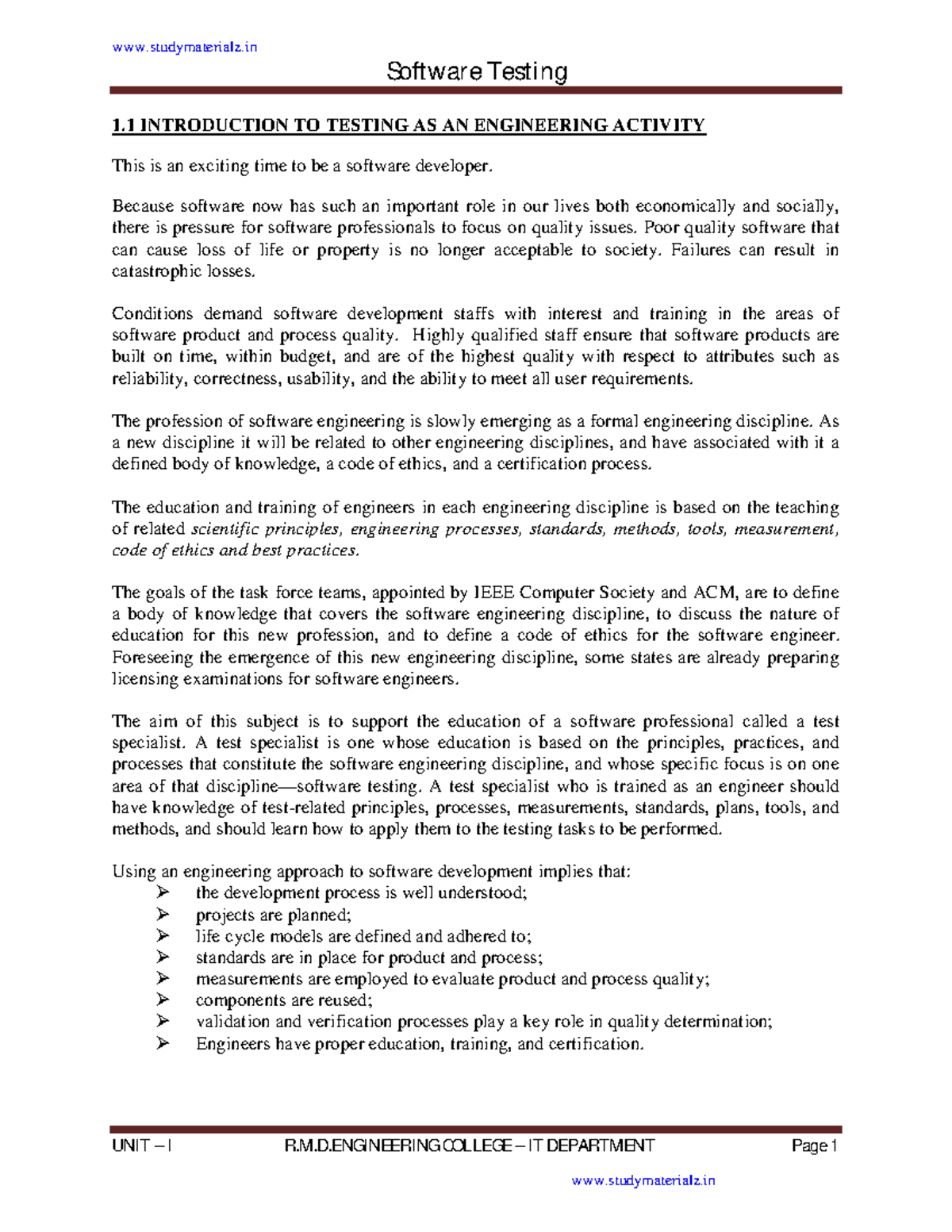 Software Testing - Software Testing UNIT – I R.M.D COLLEGE – IT ...