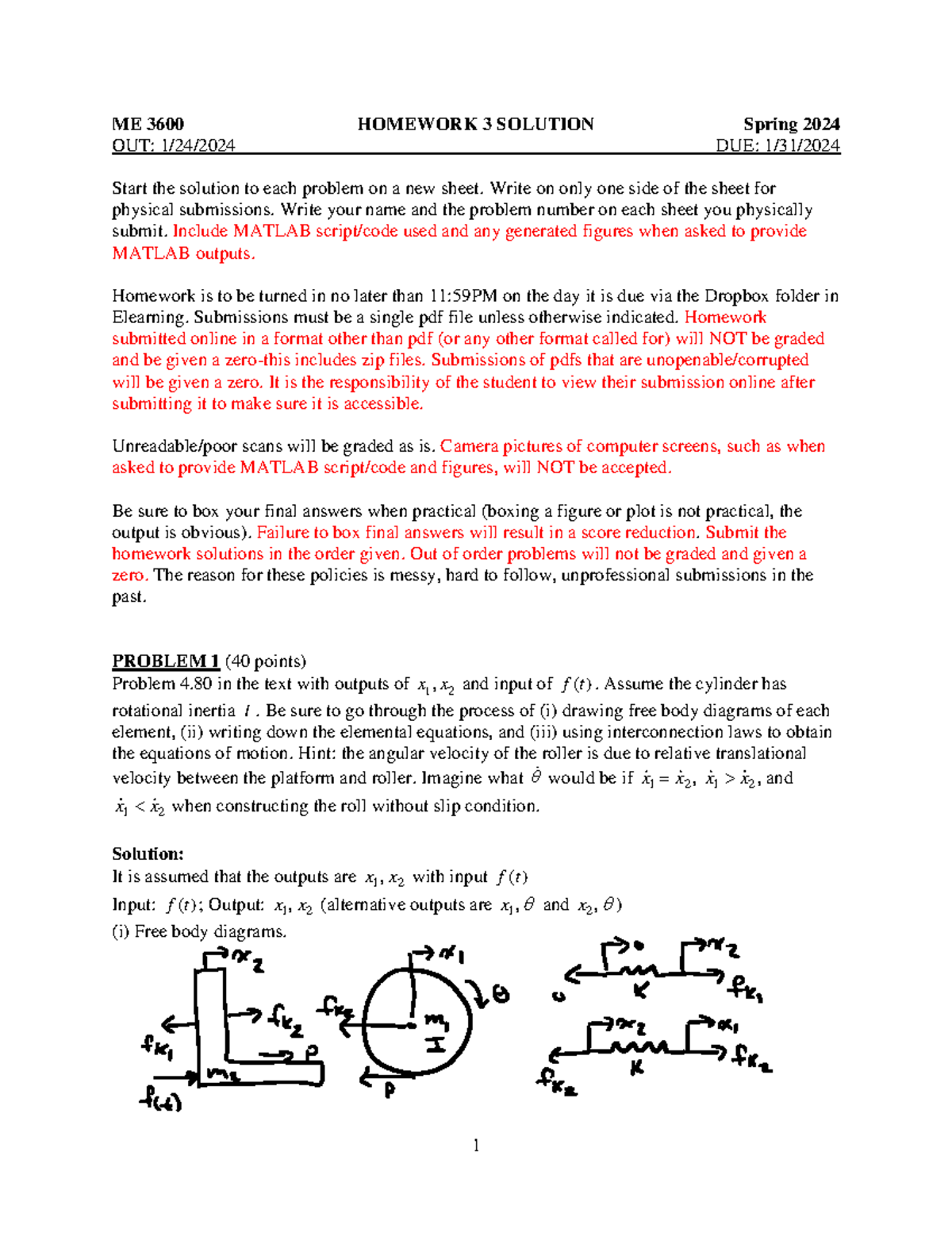 ME3600 Homework 03 Solution - ME 3600 HOMEWORK 3 SOLUTION Spring 2024 ...