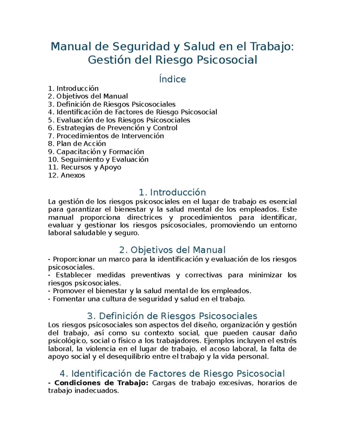Manual de Seguridad y Salud en el Trabajo Gestión del Riesgo ...
