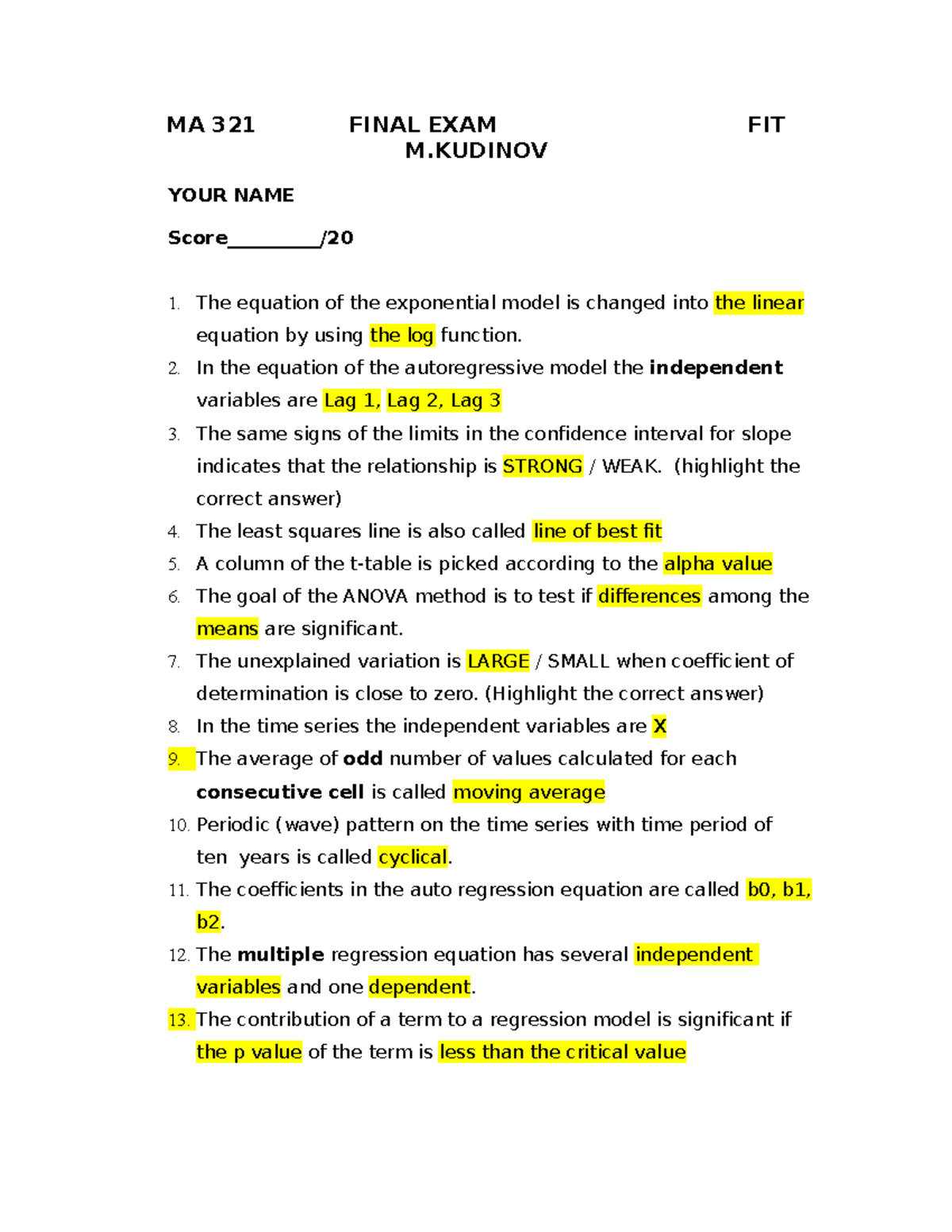 MA321 Final Fashion Inst - MA 321 FINAL EXAM FIT M YOUR NAME Score ...