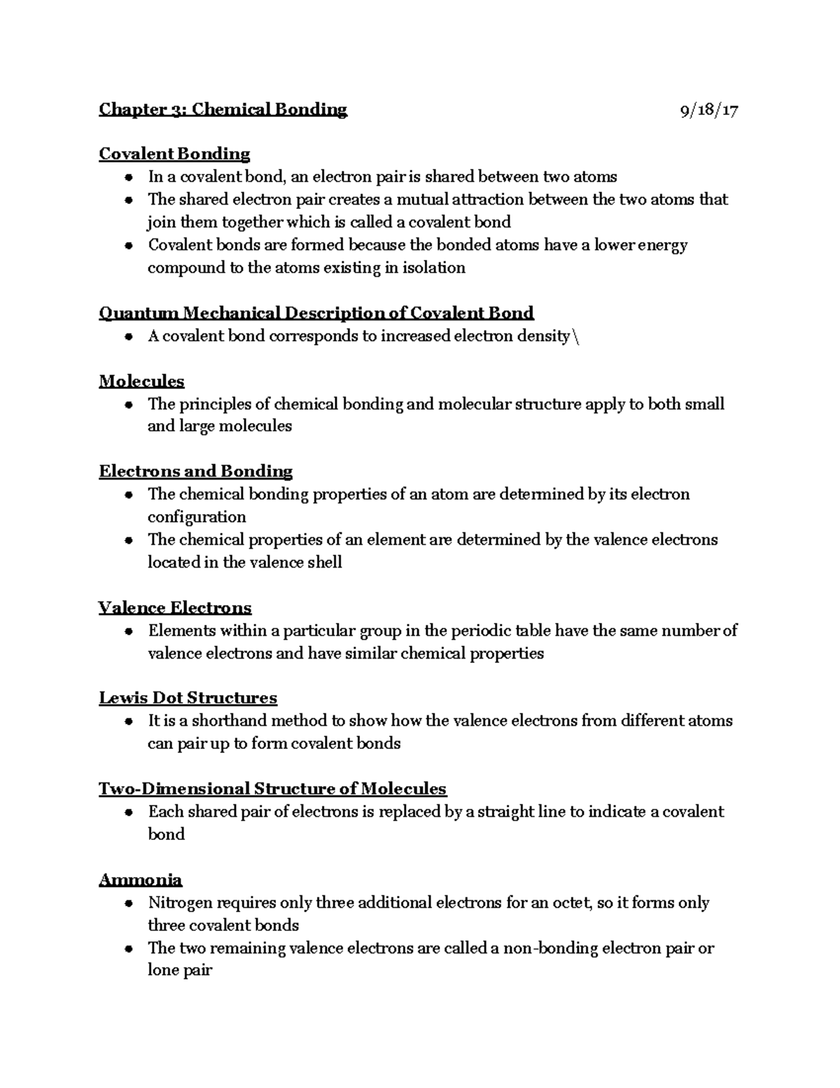 Chapter 3 Chemical Bonding 9 18 17 - Chapter 3: Chemical Bonding 9/18 ...