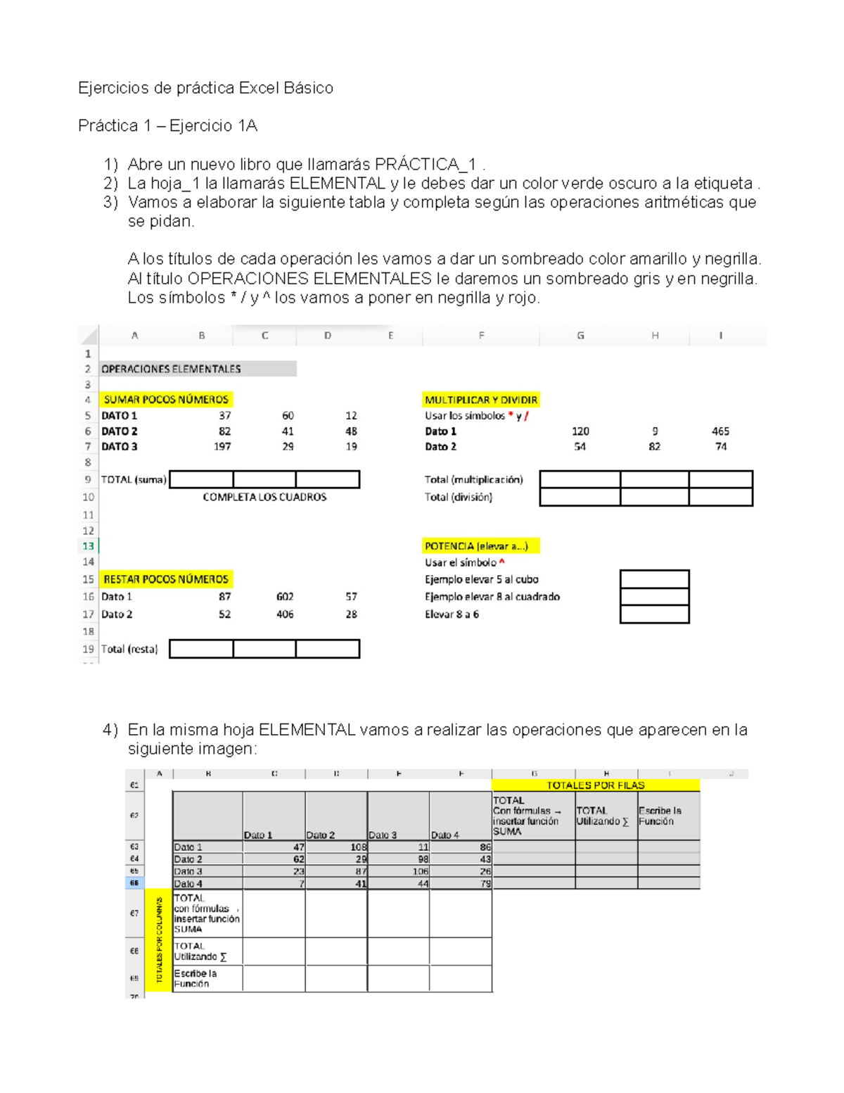1ra Guia práctica de Excel Básico - Ejercicios de práctica Excel Básico Práctica 1 – Ejercicio ...