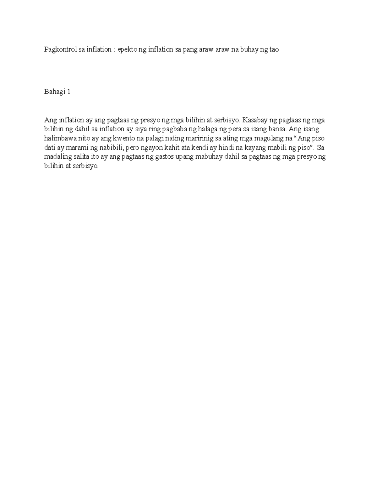 Pagkontrol sa inflation - Kasabay ng pagtaas ng mga bilihin ng dahil sa ...