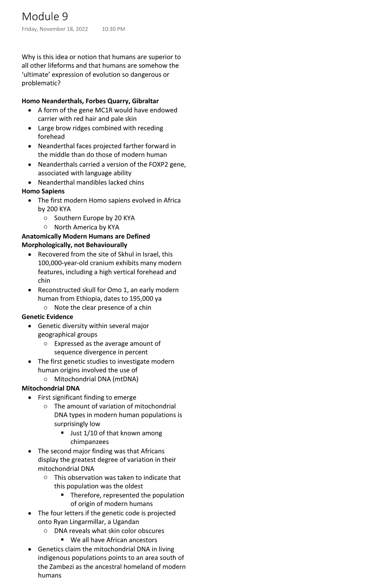 Module 9 - Topic: Early Homo to Modern Humans. Part 2 - Why is this ...