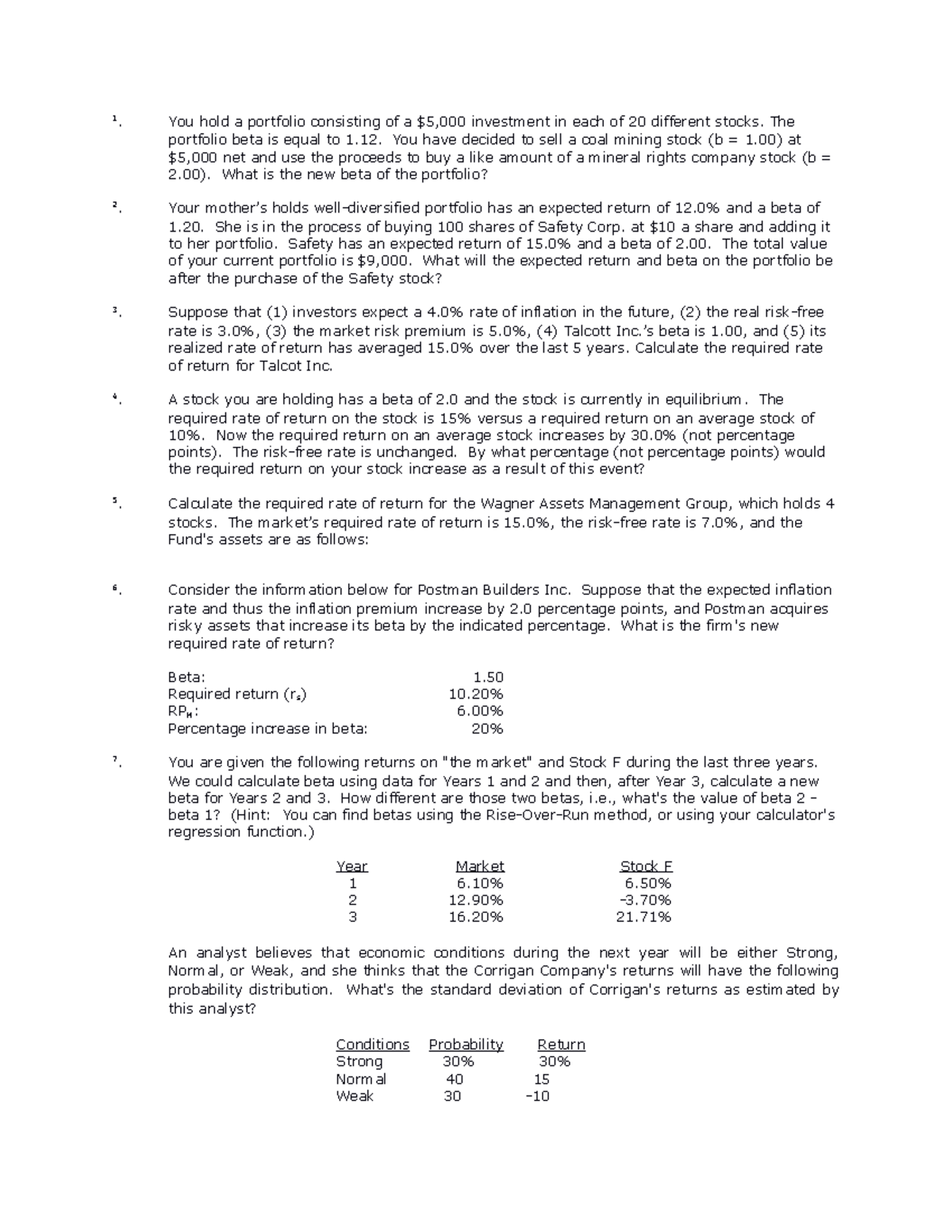 Chapter 3 Risk and Return part II - 1. You hold a portfolio consisting ...