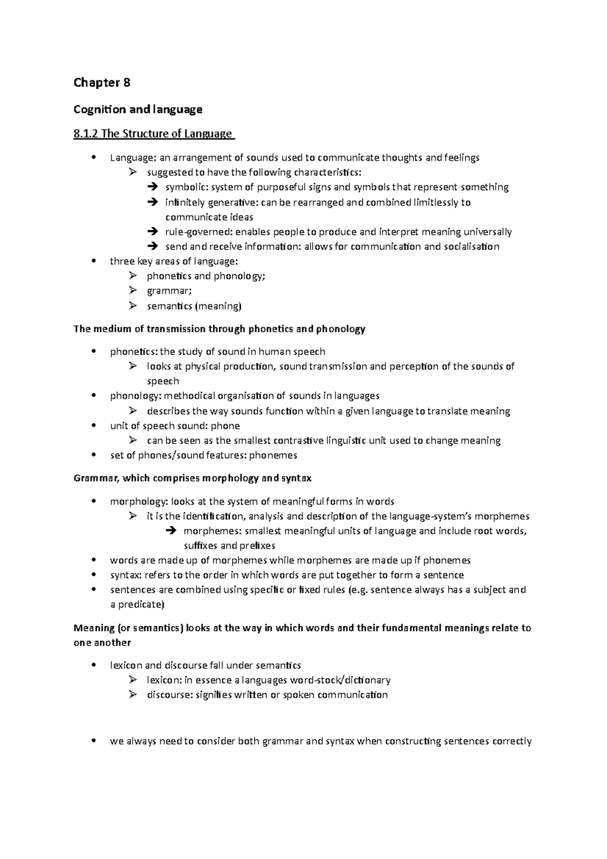 Chapter 8 Cognition and Language - 1 The Structure of Language Language ...