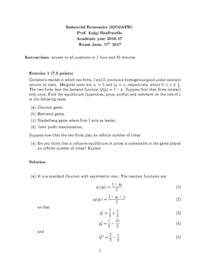 Cournot VS. Bertrand - A Comparison of the Cournot and Bertrand Models in Industrial Economics ...
