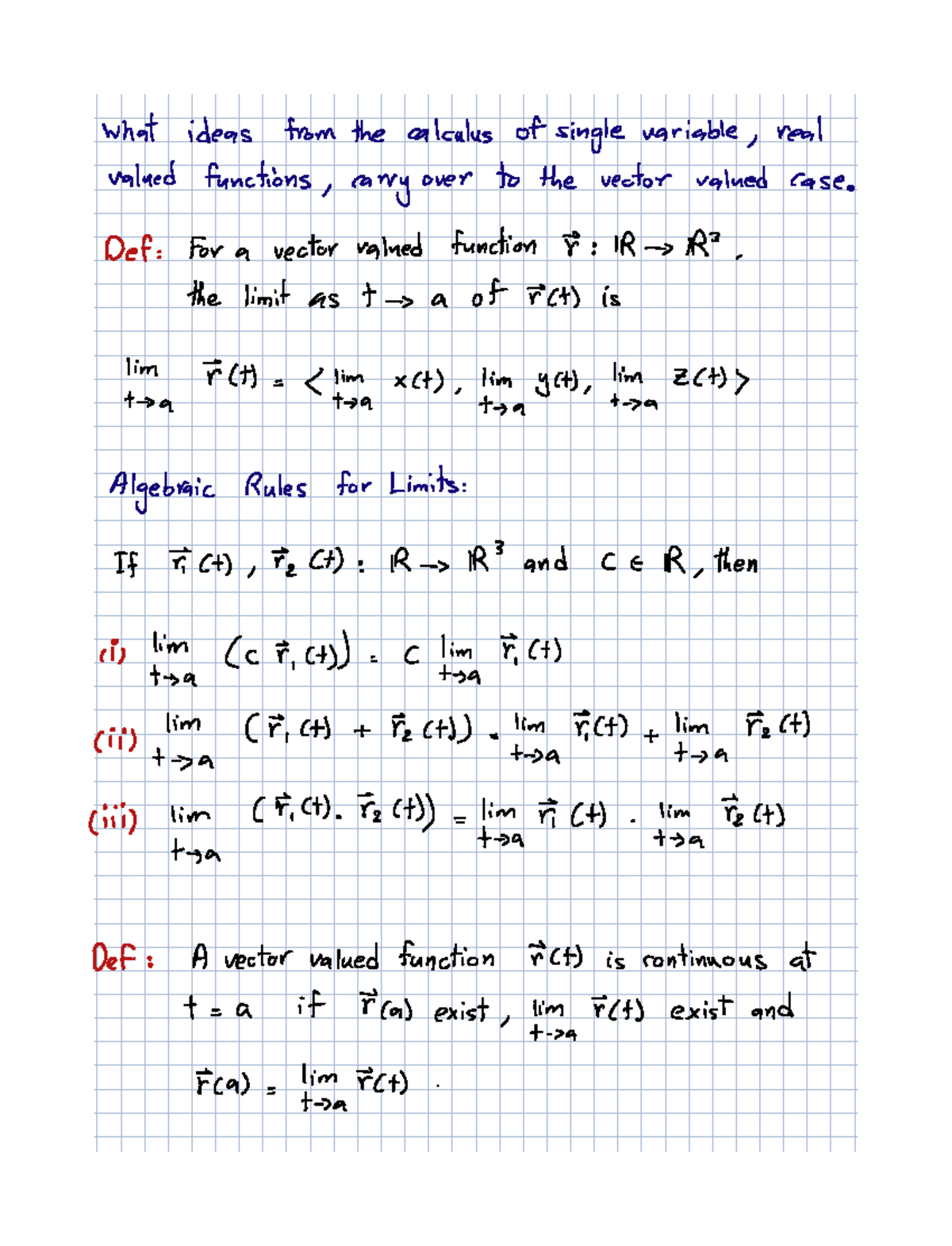 Lecture 4 Single Variable Vector Valued Functions What Ideas From The Calculus Of Single