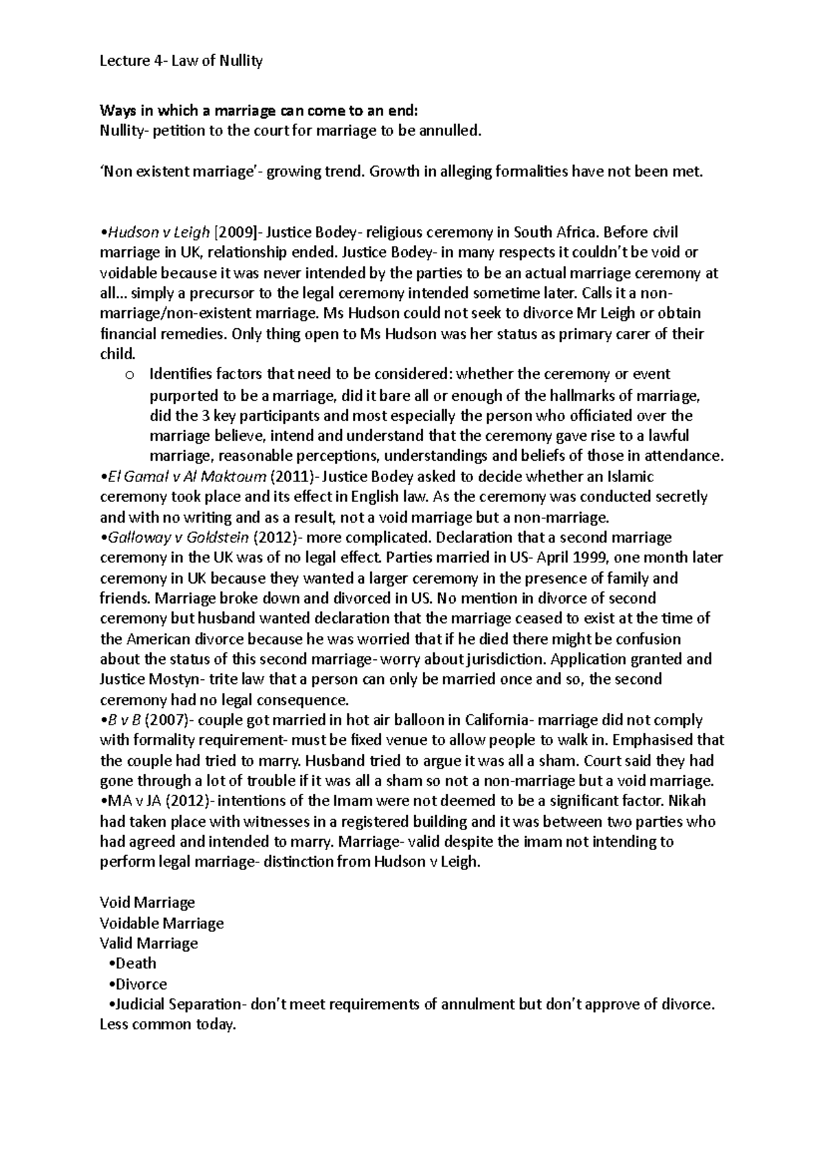 Lecture 4-Law of Nullity - Ways in which a marriage can come to an end ...