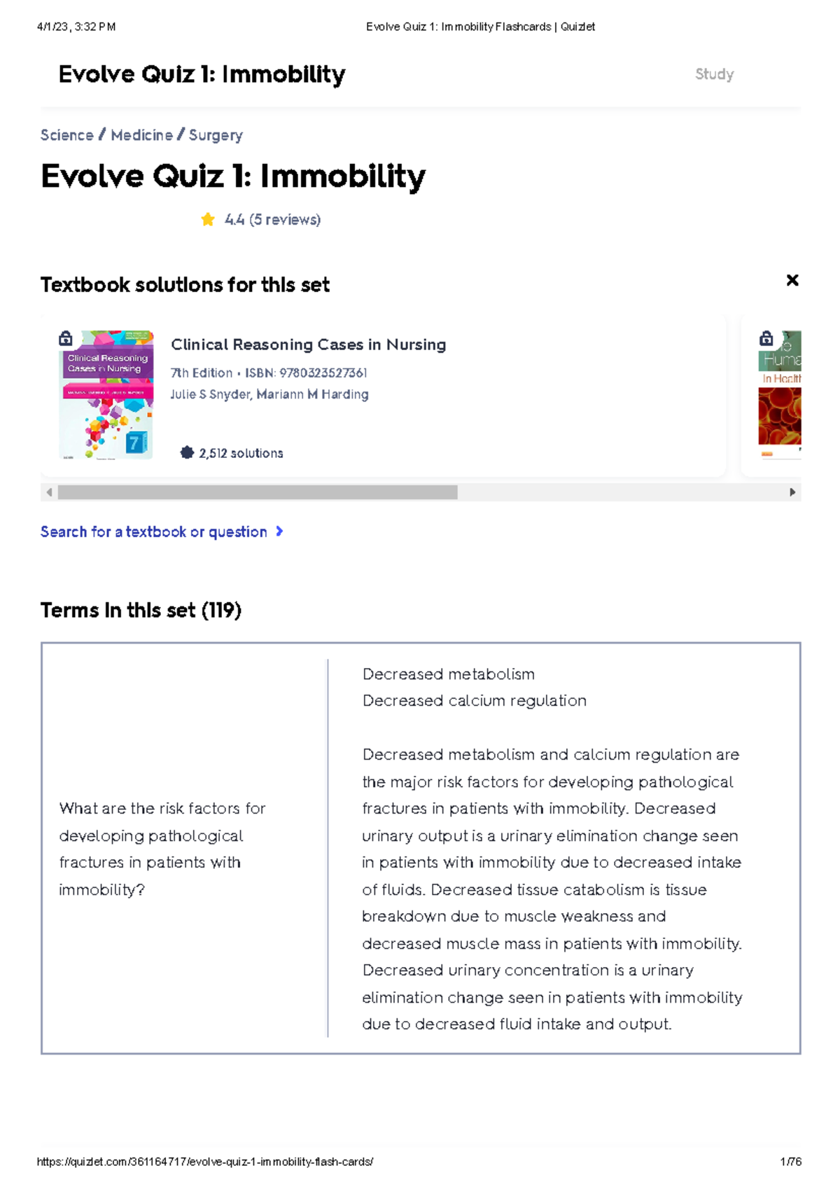 Evolve Quiz 1 Immobility Flashcards Quizlet - Evolve Quiz 1: Immobility 4 (5 reviews) Science ...