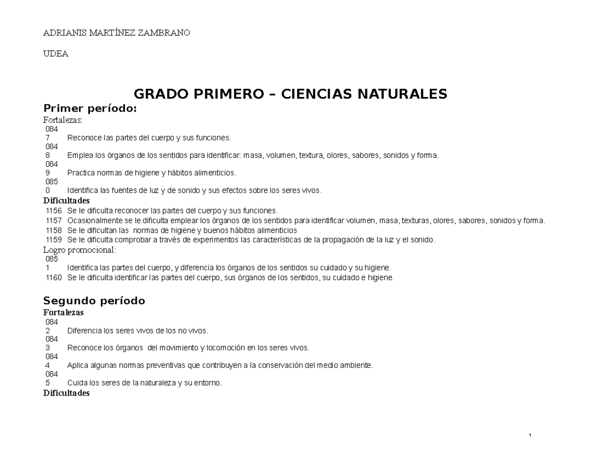 Ciencias - PRACTICA - UDEA GRADO PRIMERO – CIENCIAS NATURALES Primer ...