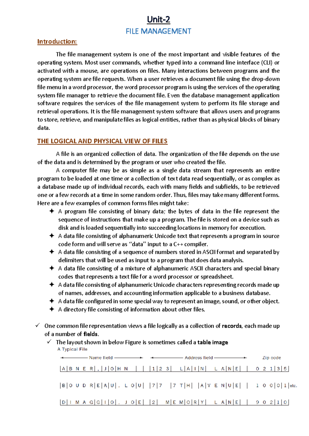 SSN unit-2 - SSN study material - FILE MANAGEMENT Introduction: The file management system is ...