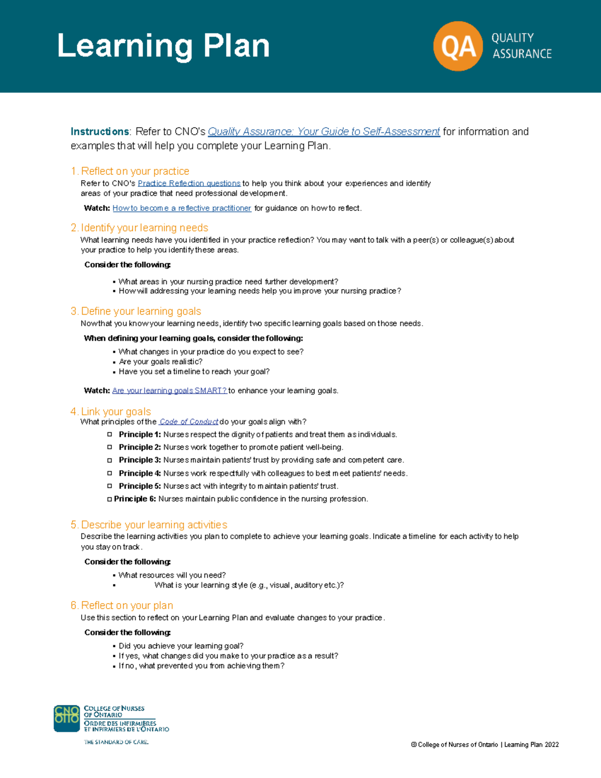 PNH - Learning Plan - Learning Plan Instructions: Refer to CNO’s ...