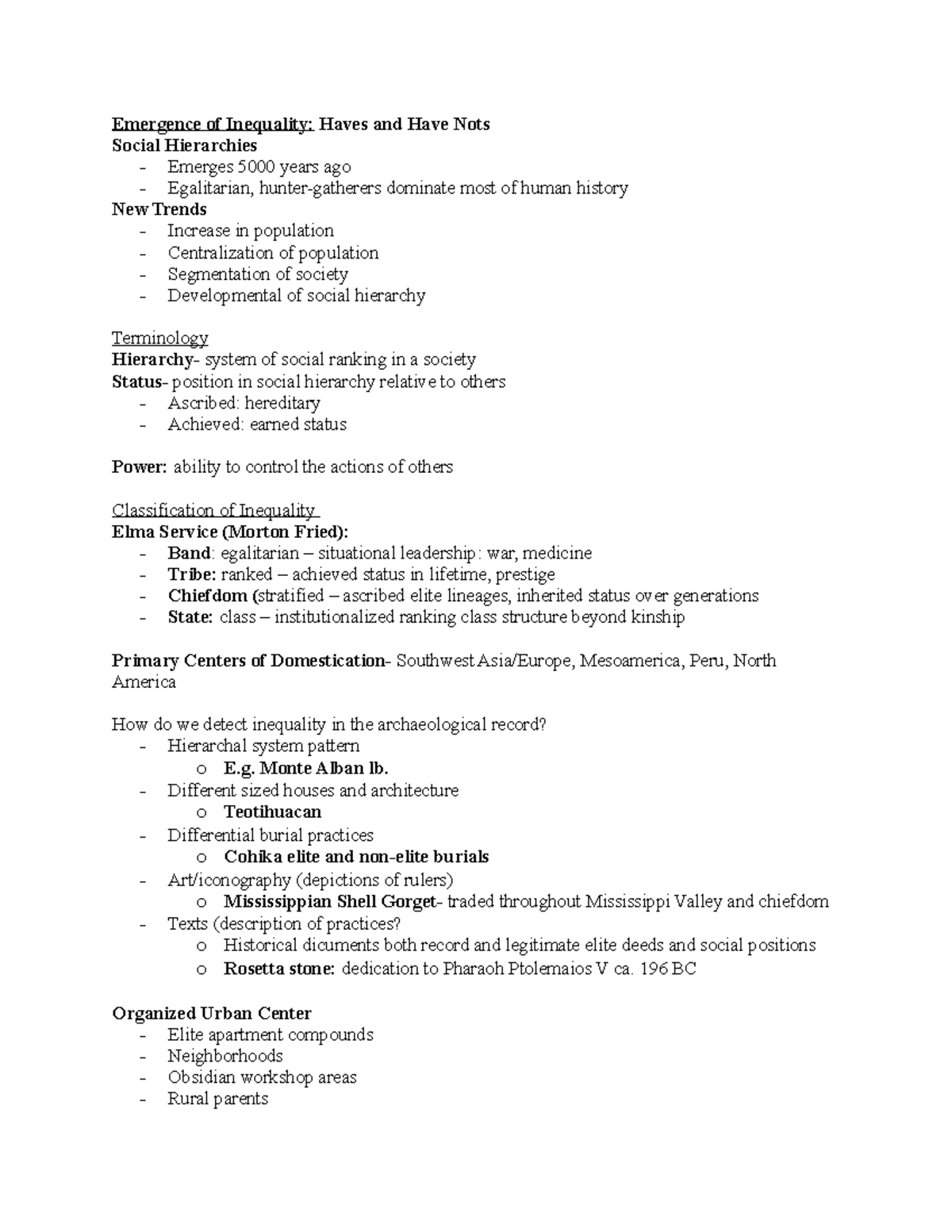 Archaeology Notes - Emergence of Inequality: Haves and Have Nots Social ...