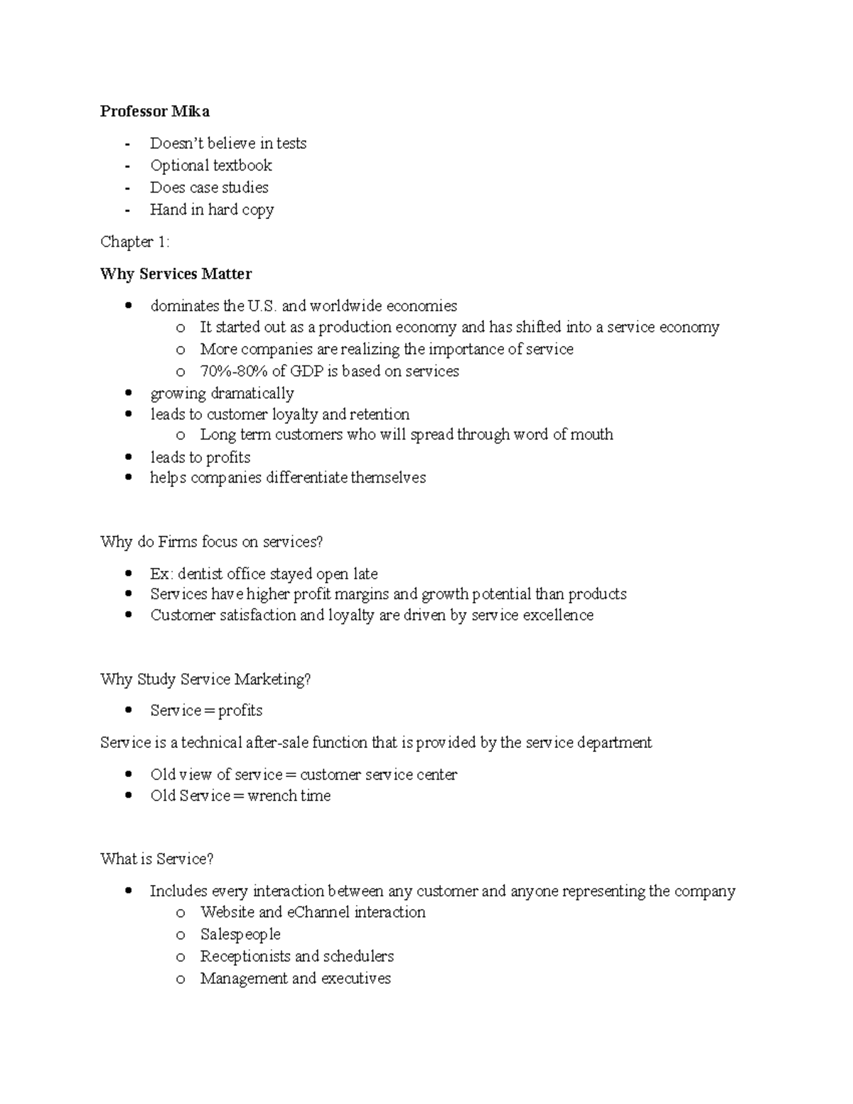 Chapter 1 Why Service Matters - Professor Mika - Doesn’t believe in ...
