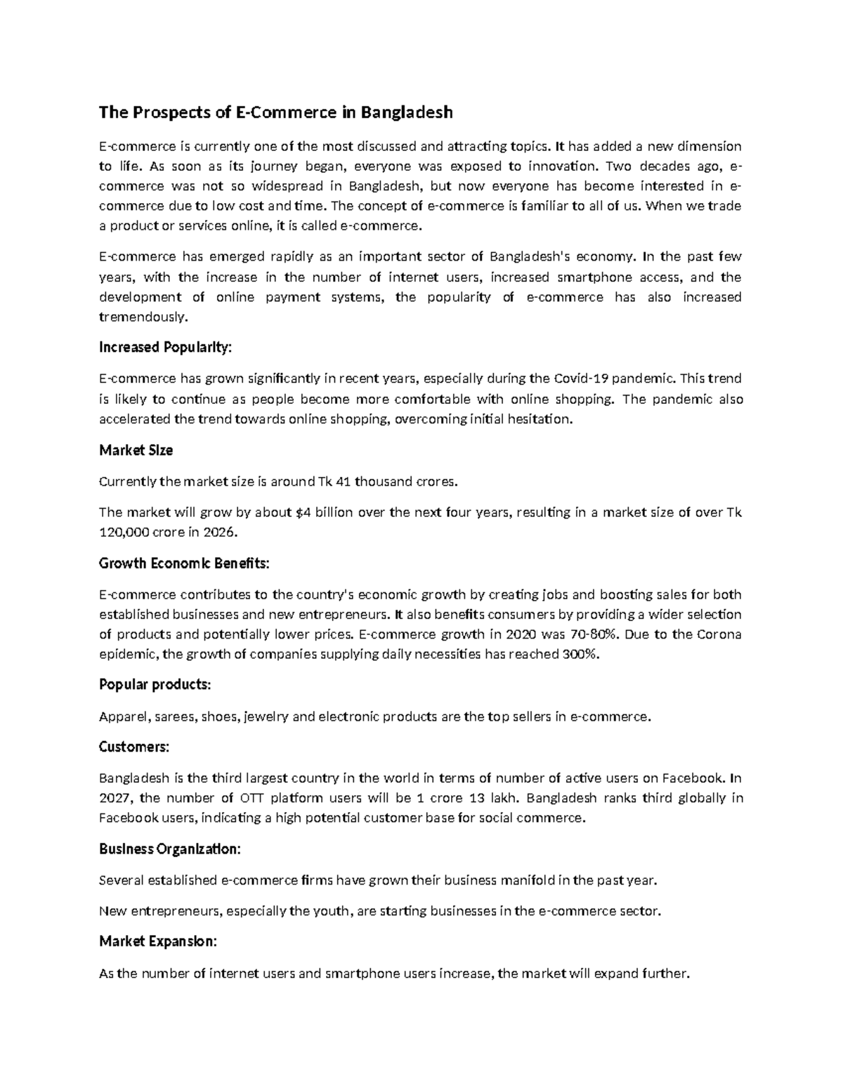 E-commerce - we make it assignment - The Prospects of E-Commerce in ...