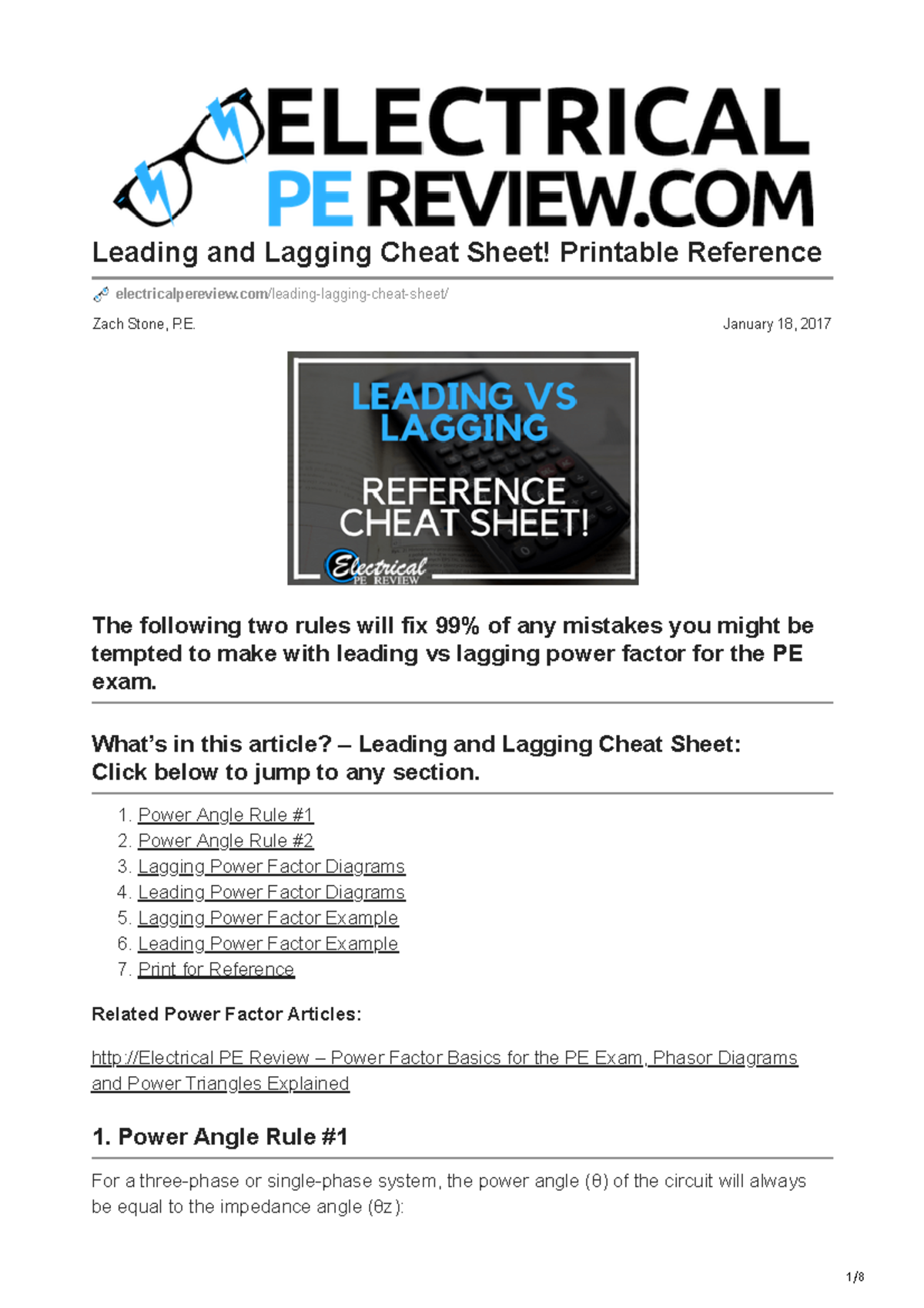 Leading and Lagging Cheat Sheet Printable Reference - Zach Stone, P ...