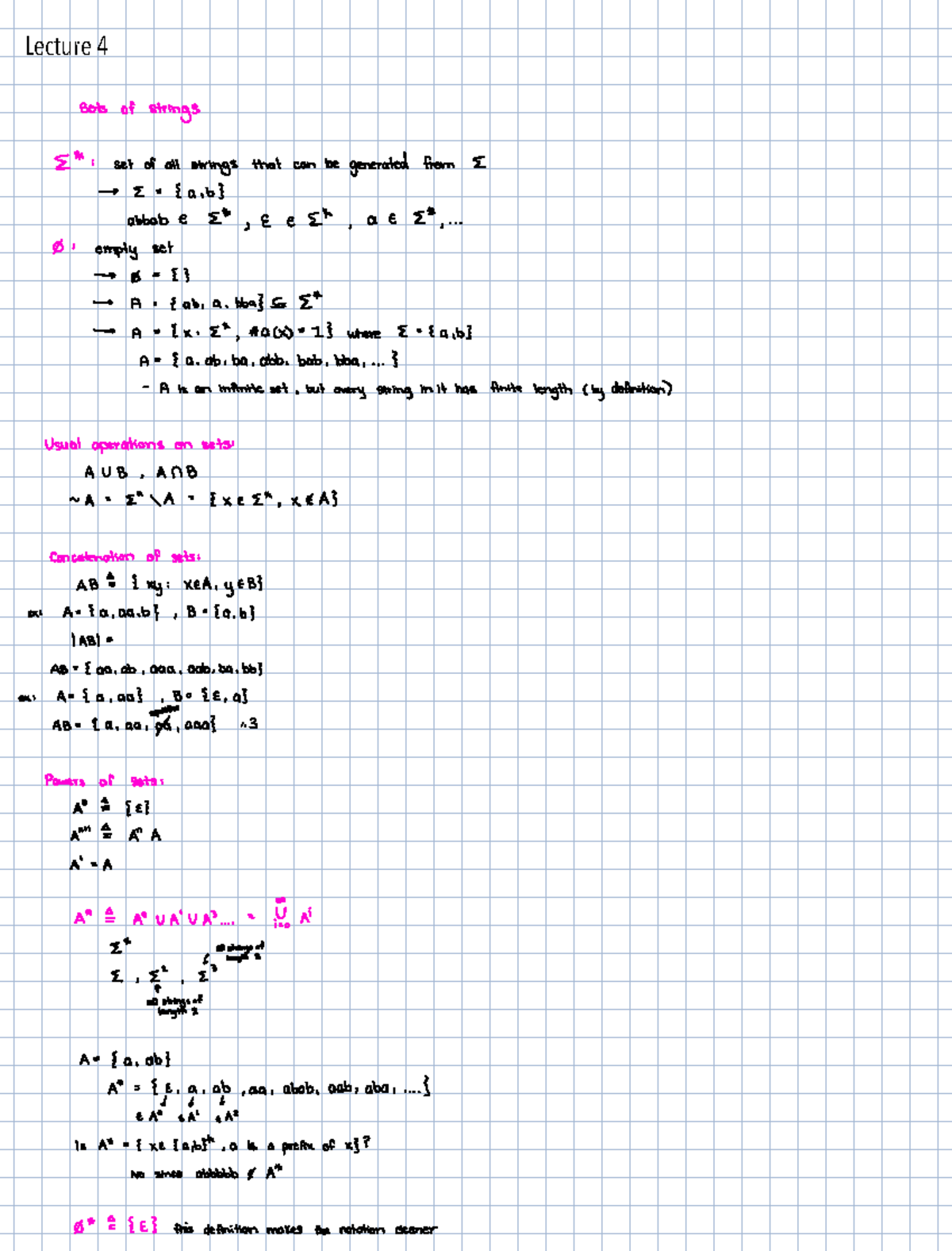 Lecture 4: Properties of Sets - Lecture 4 sets of strings Ʃ set of all strings that can ...