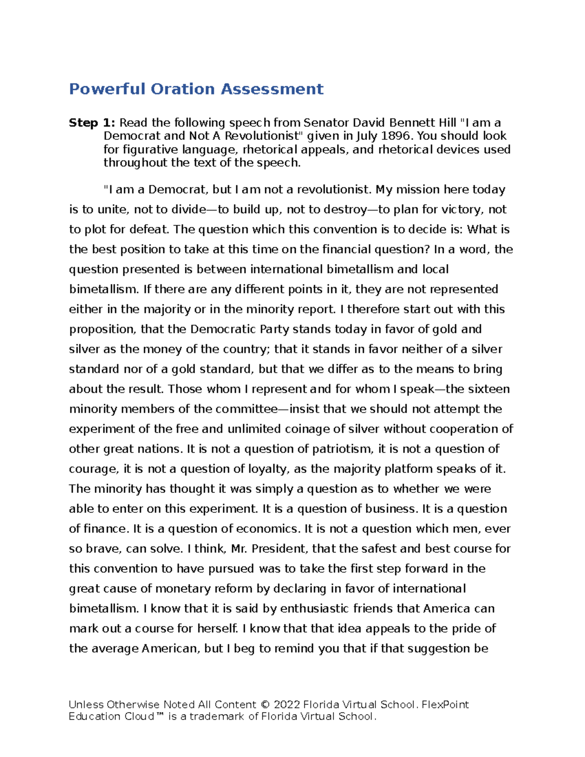 4.02 powerful oration - Powerful Oration Assessment Step 1: Read the ...