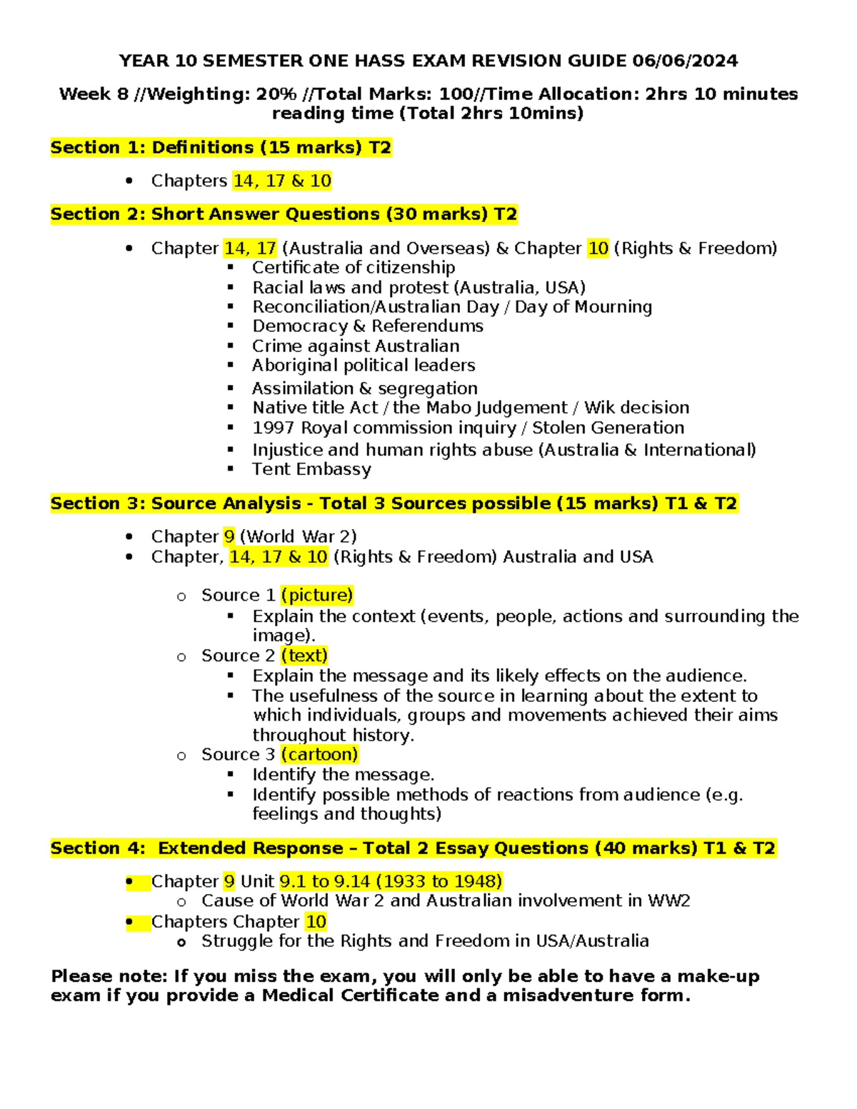Year 10 HASS Revision Guide for Semester One Exam 2024 - YEAR 10 ...