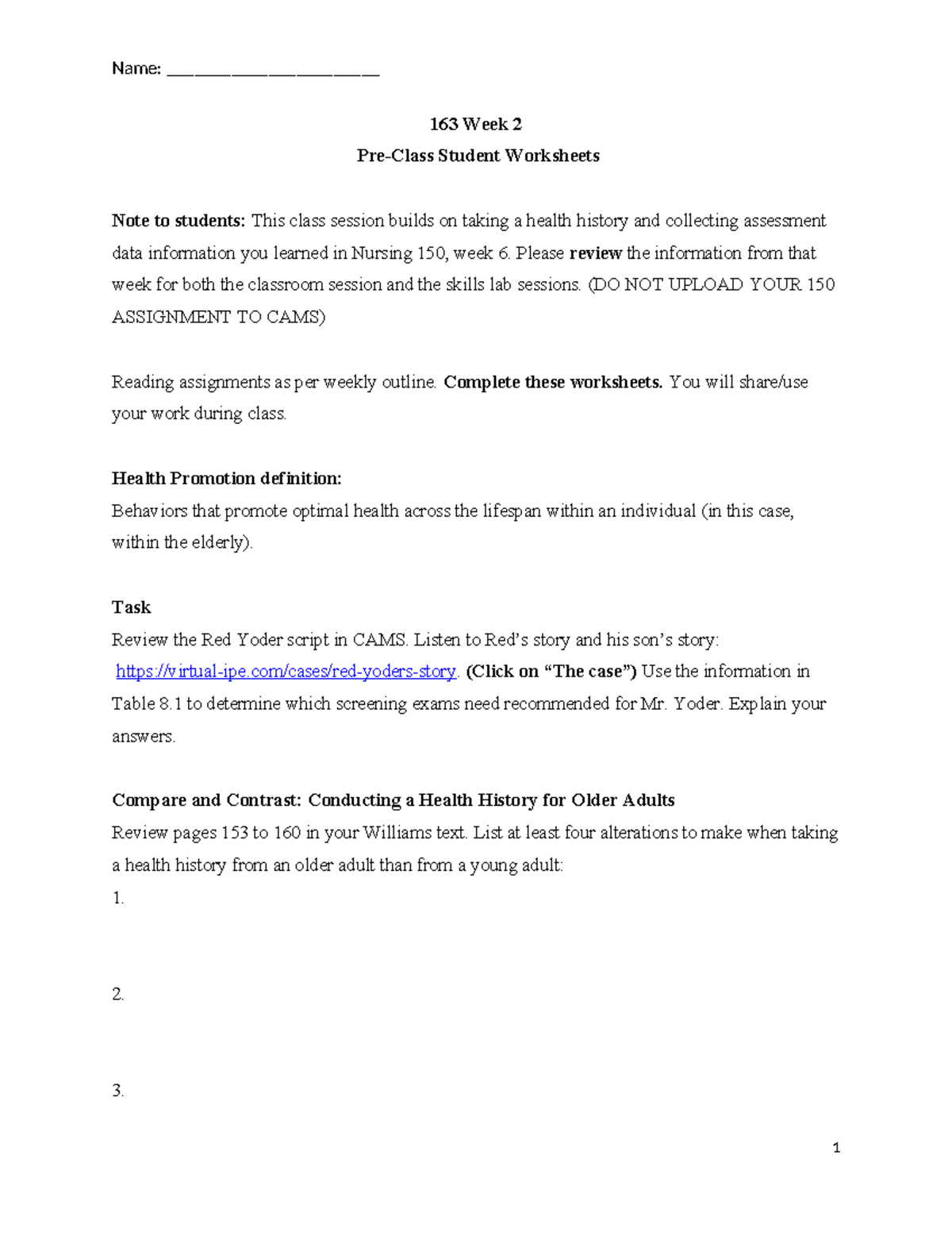 163 Week 2 pre-class assignment - 163 Week 2 Pre-Class Student ...