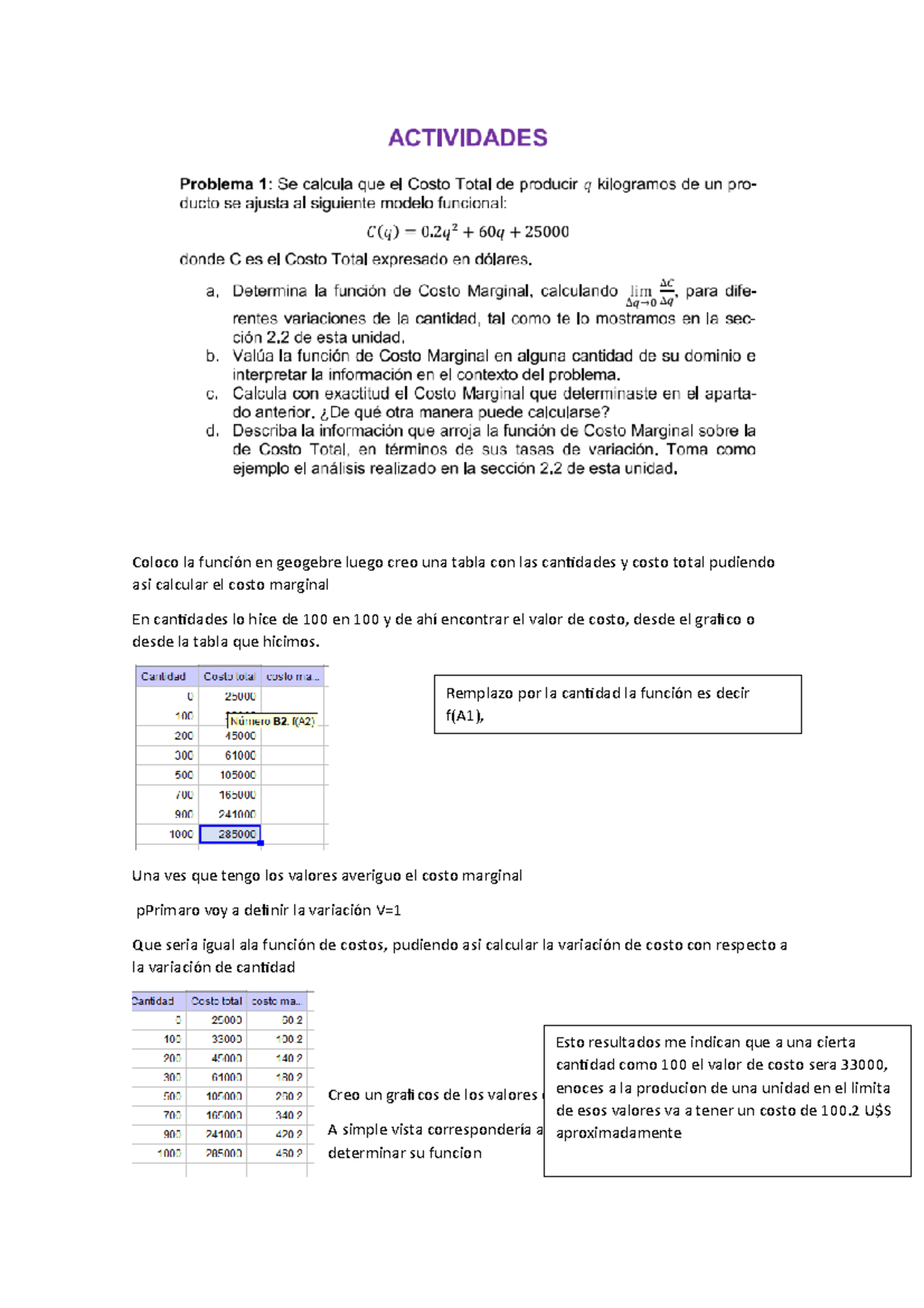 TP2 Ejercicio - TRABAJO PRACTICO - Coloco la función en geogebre luego creo una tabla con las ...