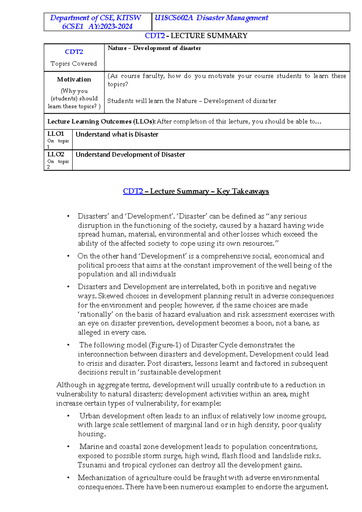 DM-CDT-2 - Disaster management important notes of academic - Department ...