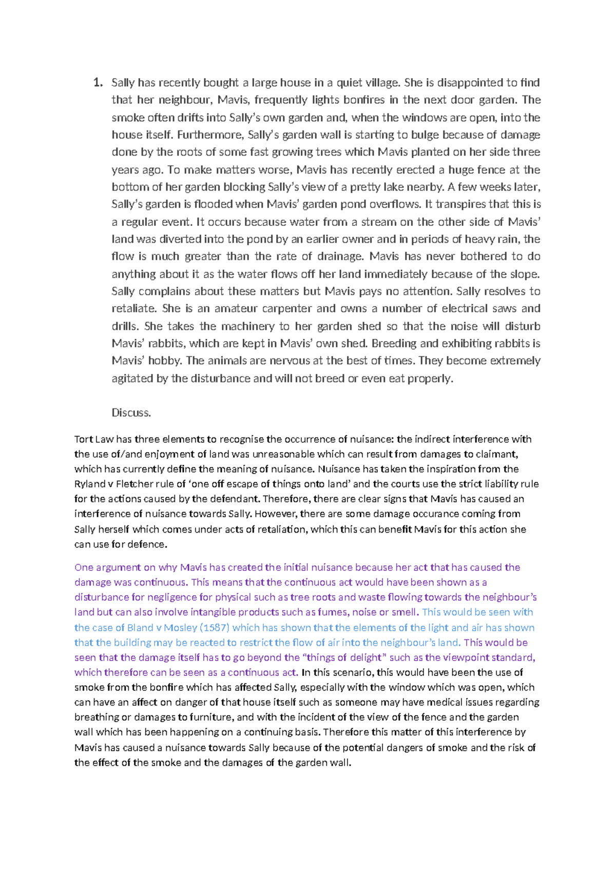 Land Nuisance Example Guide - 1. Sally has recently bought a large ...