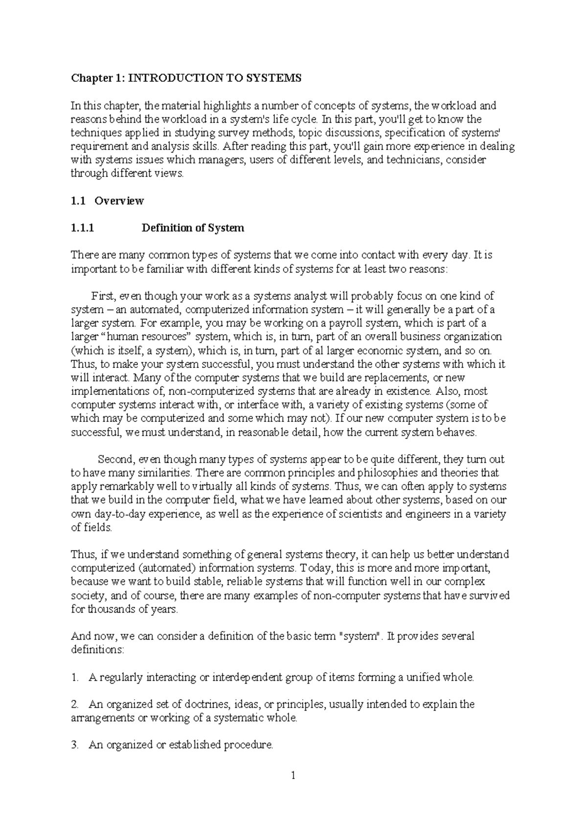 Introduction to Systems - Chapter 1: INTRODUCTION TO SYSTEMS In this chapter, the material - Studocu