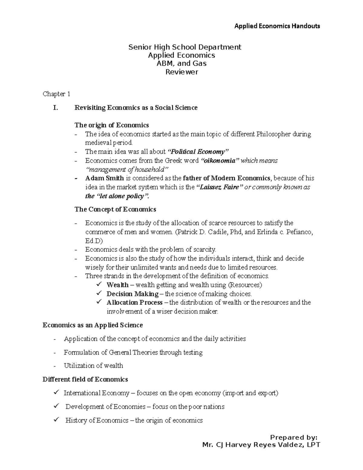 SHS PE Handouts - Applied Economics Handouts Senior High School ...