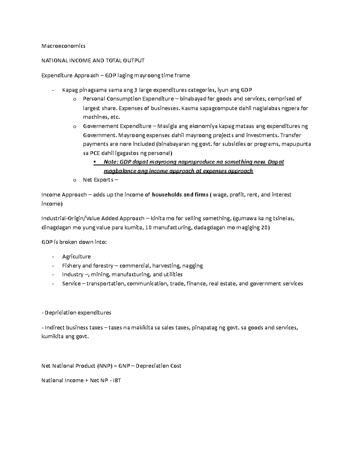 Macroeconomics - Notes - Macroeconomics NATIONAL INCOME AND TOTAL ...
