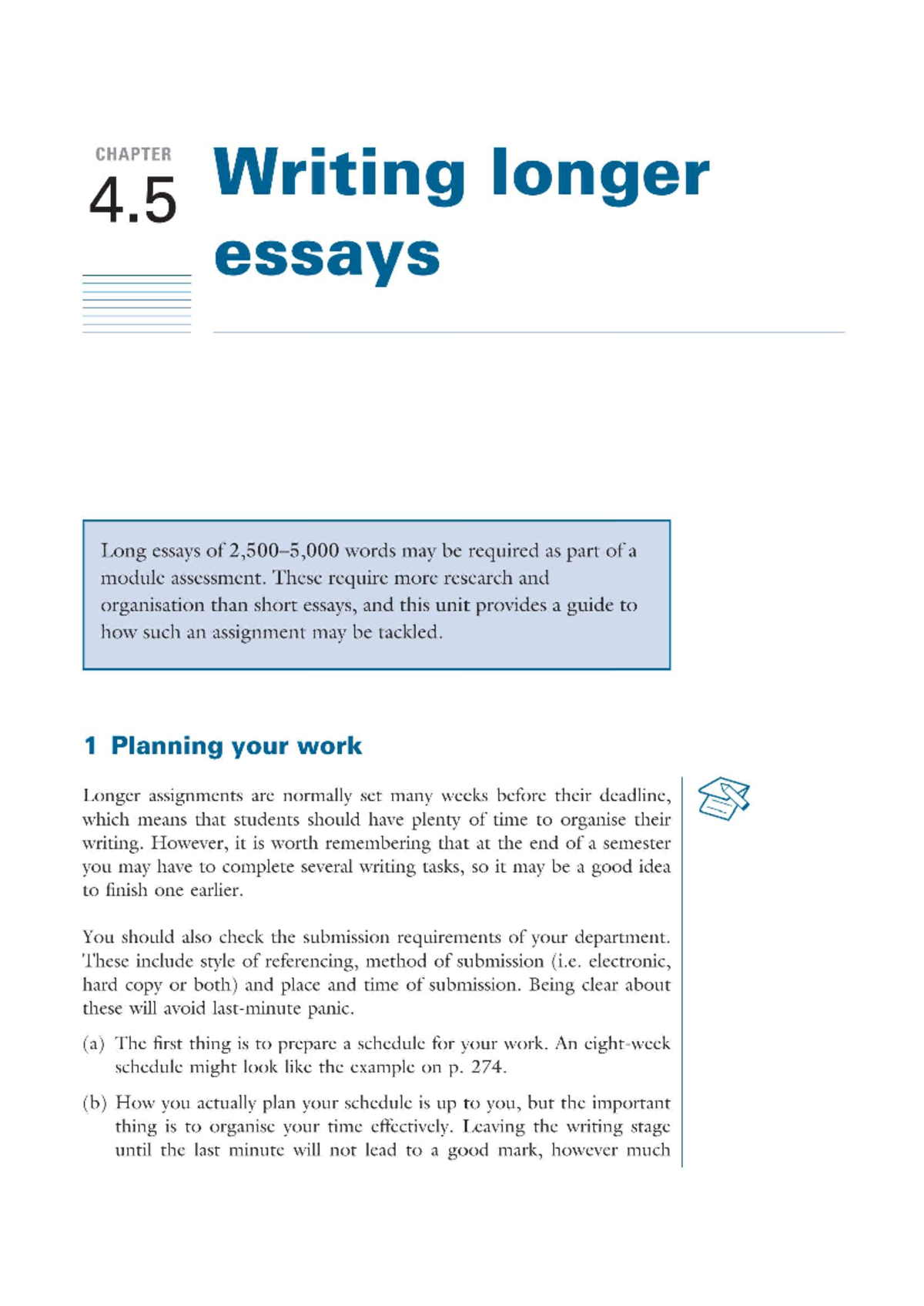 Longer essay - Practice - CHAPTER 4 Writing longer essays Long essays ...