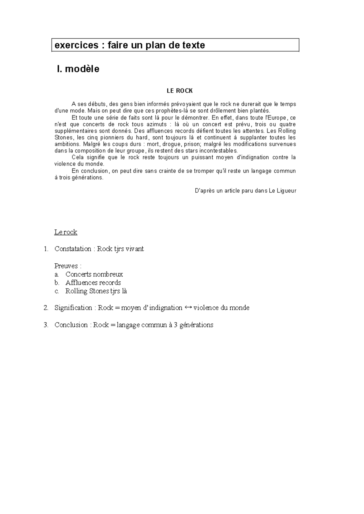 Plan de texte funk sleep des ados - exercices : faire un plan de texte ...