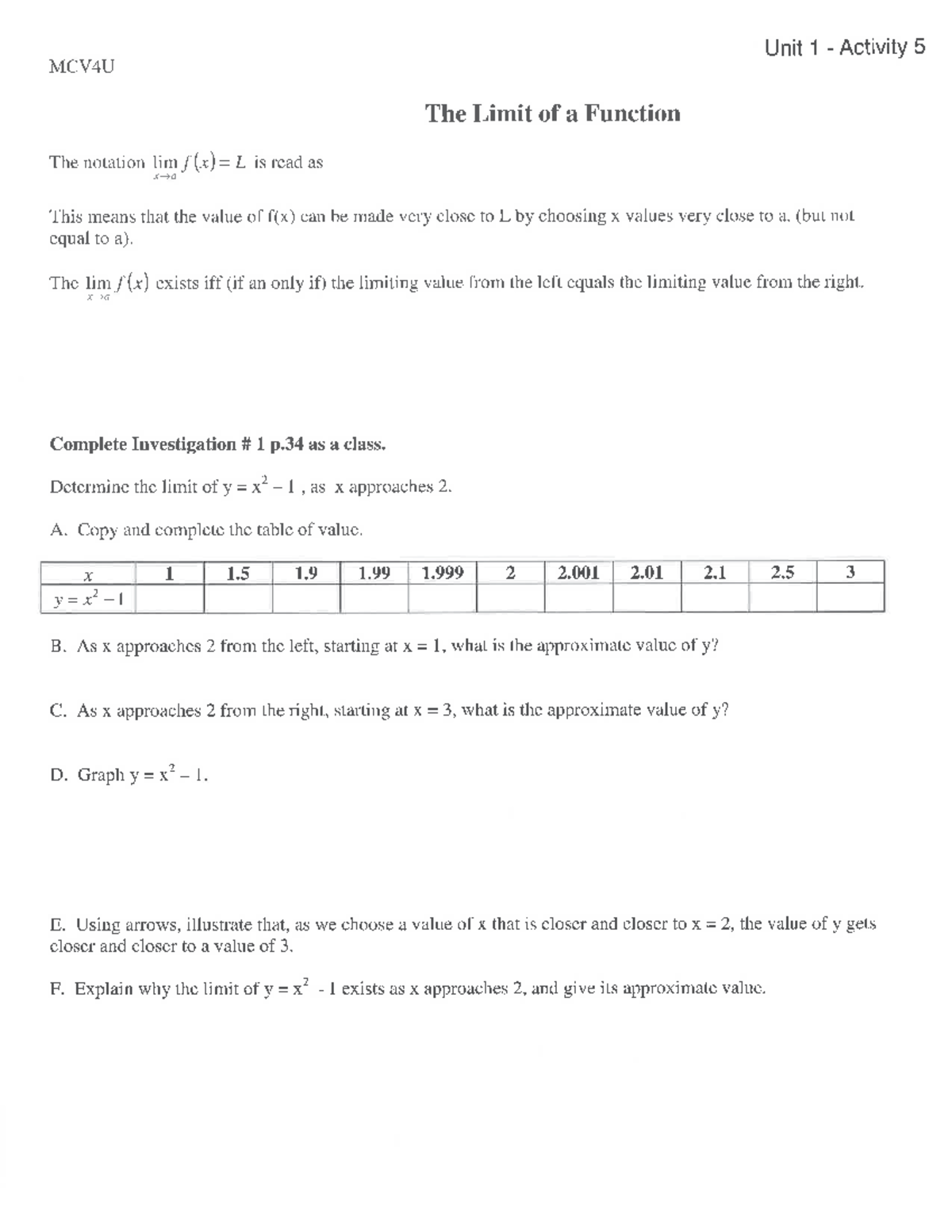 Activity 4 - The Limit of a Function - Studocu