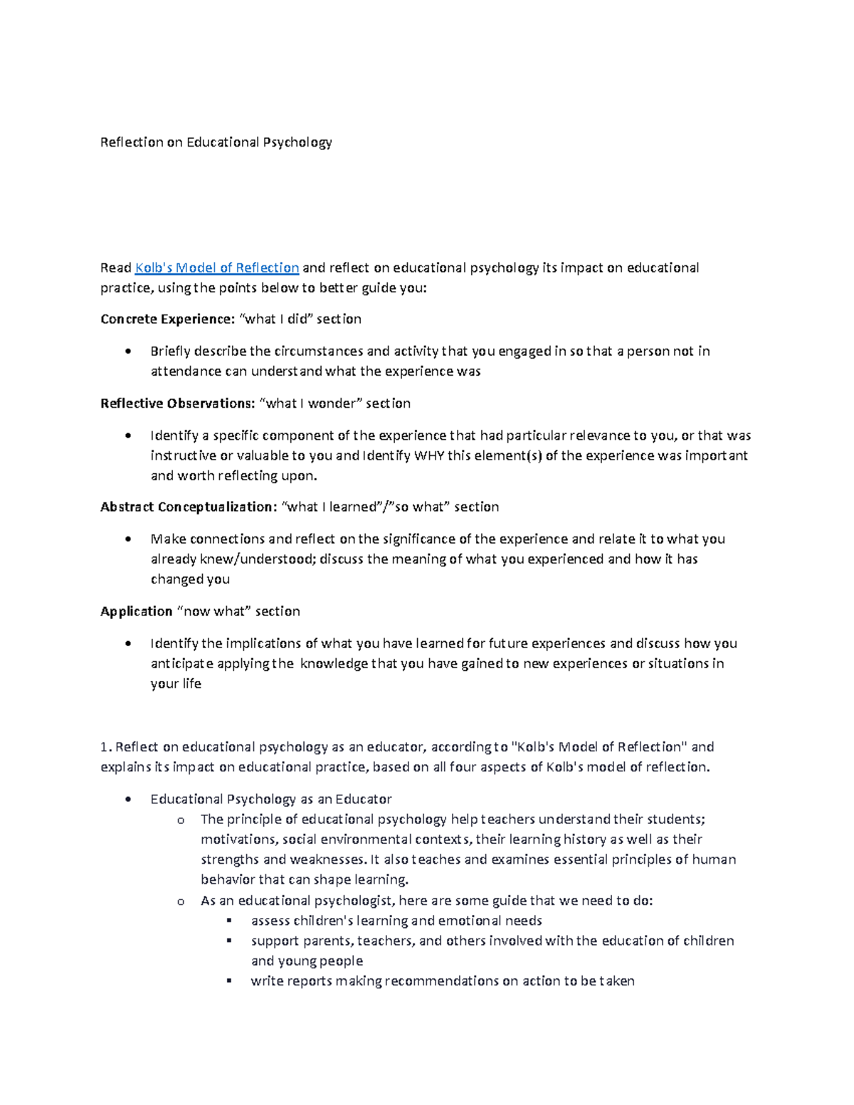 Kolbs's model - Reflection on Educational Psychology Read Kolb's Model ...