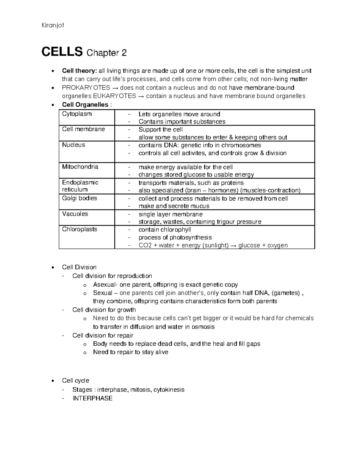 Biology notes grade 12 - CELLS Chapter 2 Cell theory: all living things ...
