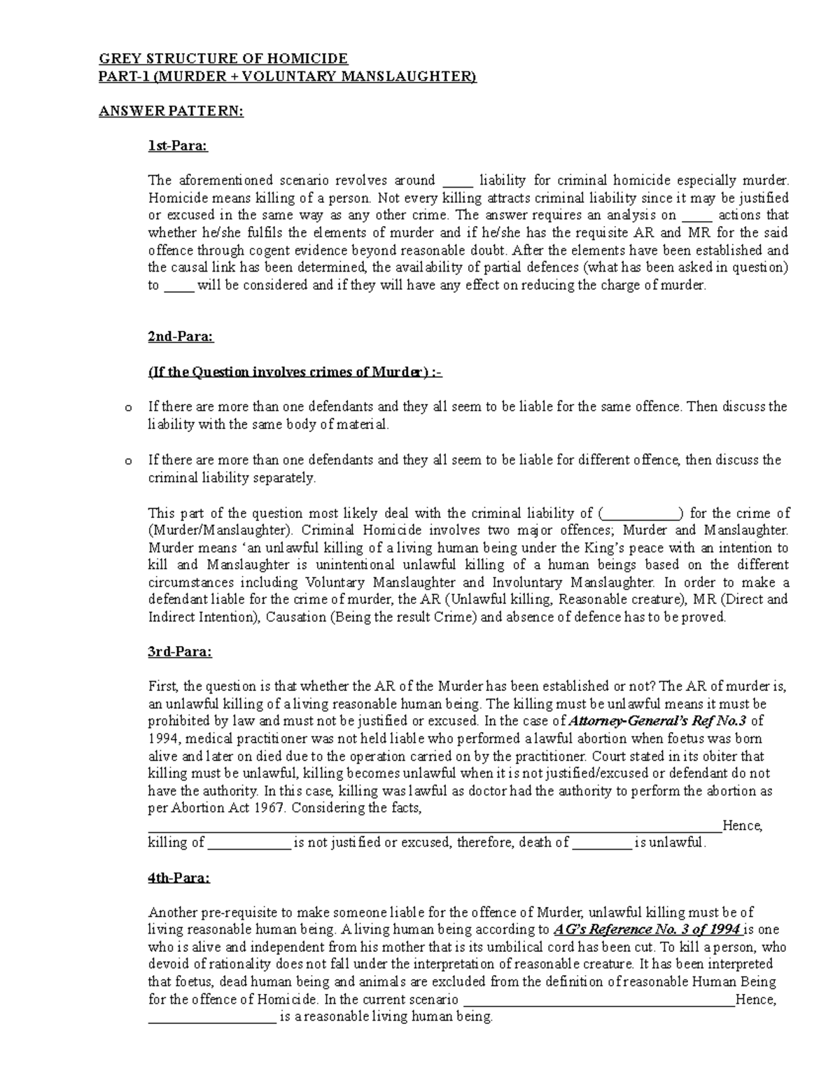 Answer Structure - Murder and Voluntary MS - GREY STRUCTURE OF HOMICIDE ...