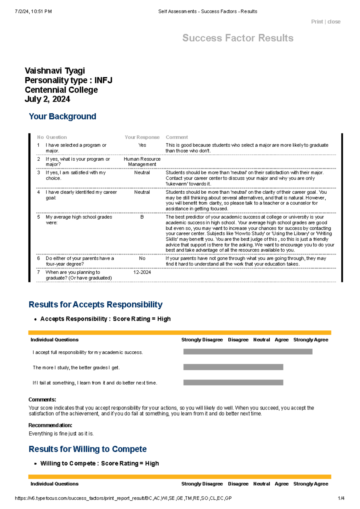 Self Assessments - Success Factors - Results - Vaishnavi Tyagi ...