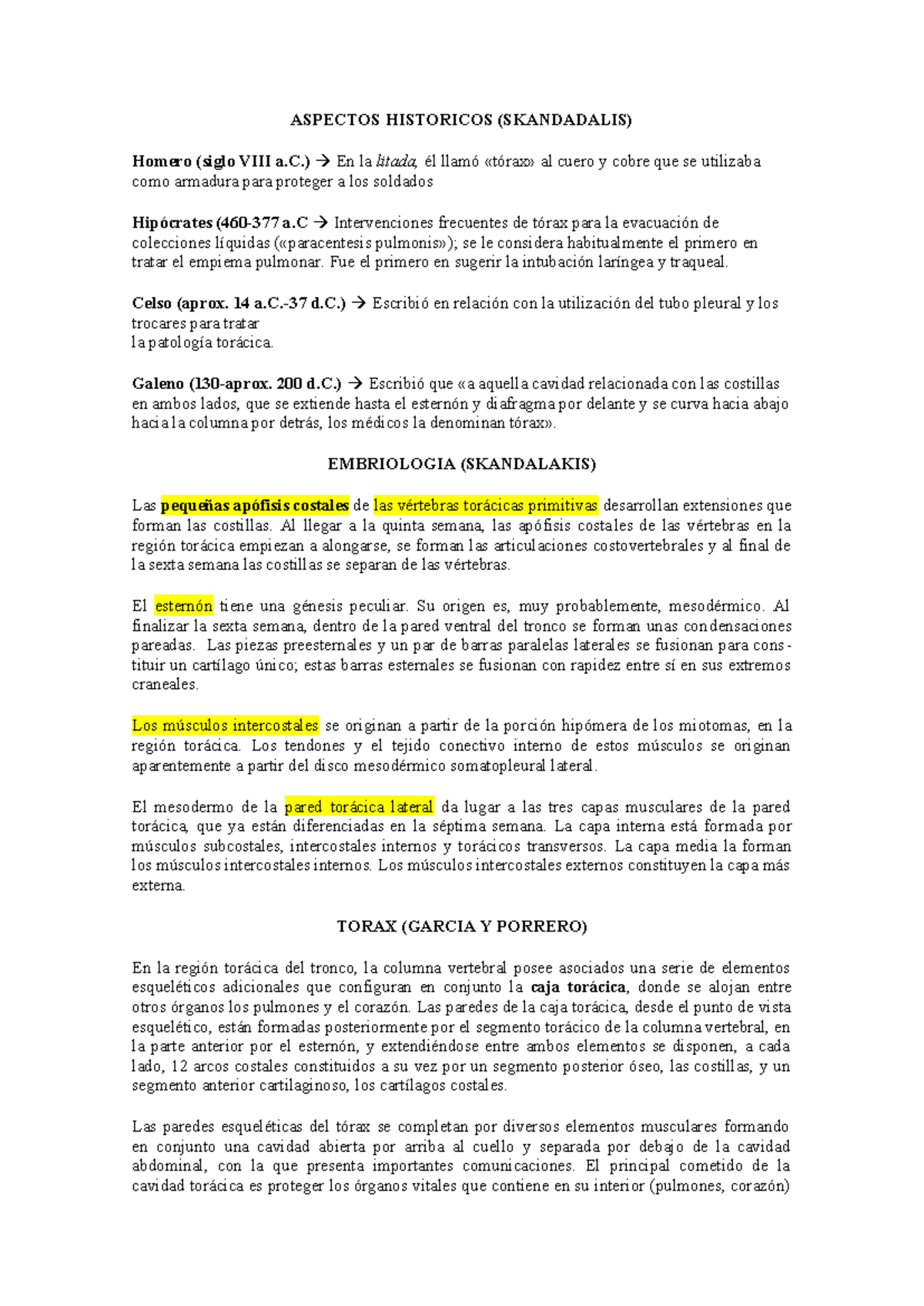 Torax Resumen - ASPECTOS HISTORICOS (SKANDADALIS) Homero (siglo VIII a ...